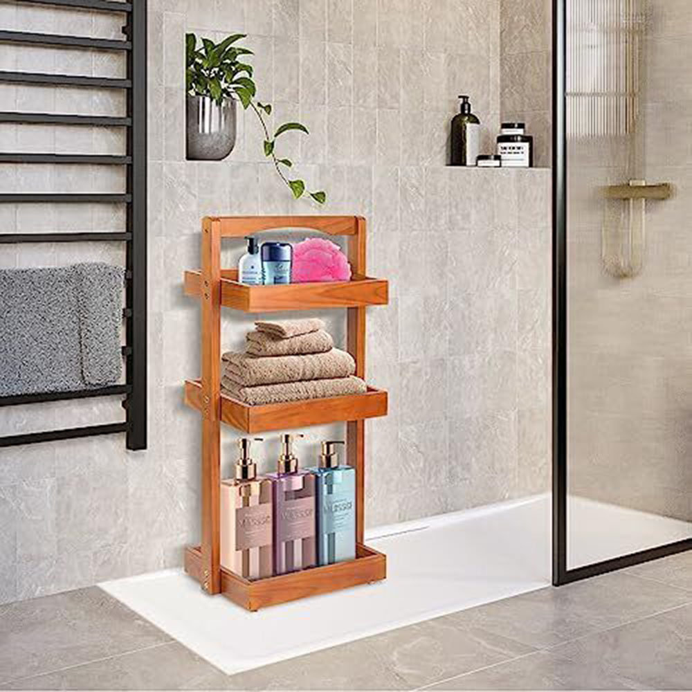 Loon Peak Teak Shower Caddy Shelf, Standing Shower Organizer For ...