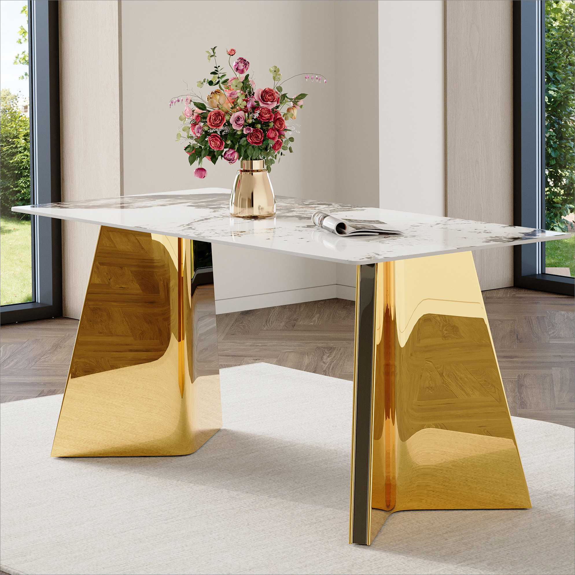 Latitude Run® 63"x31.5x30" Pandora Patterned Sintered Stone Dining ...