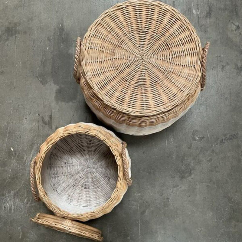 Matahari US Set Of 2 Lidded Round Basket Straw Handles | Wayfair