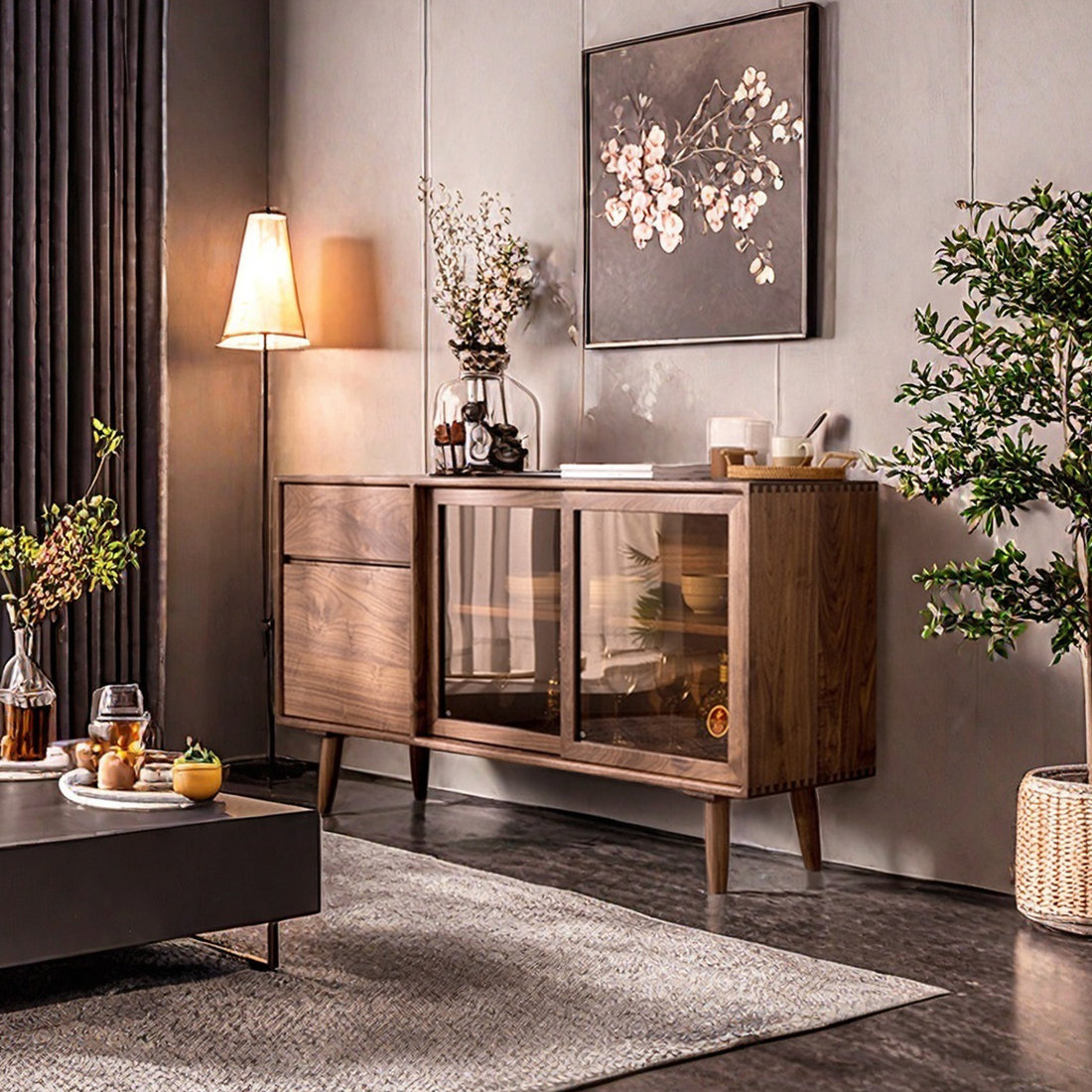 Ruthber Solutions Nordic style glass display case Modern sideboard ...