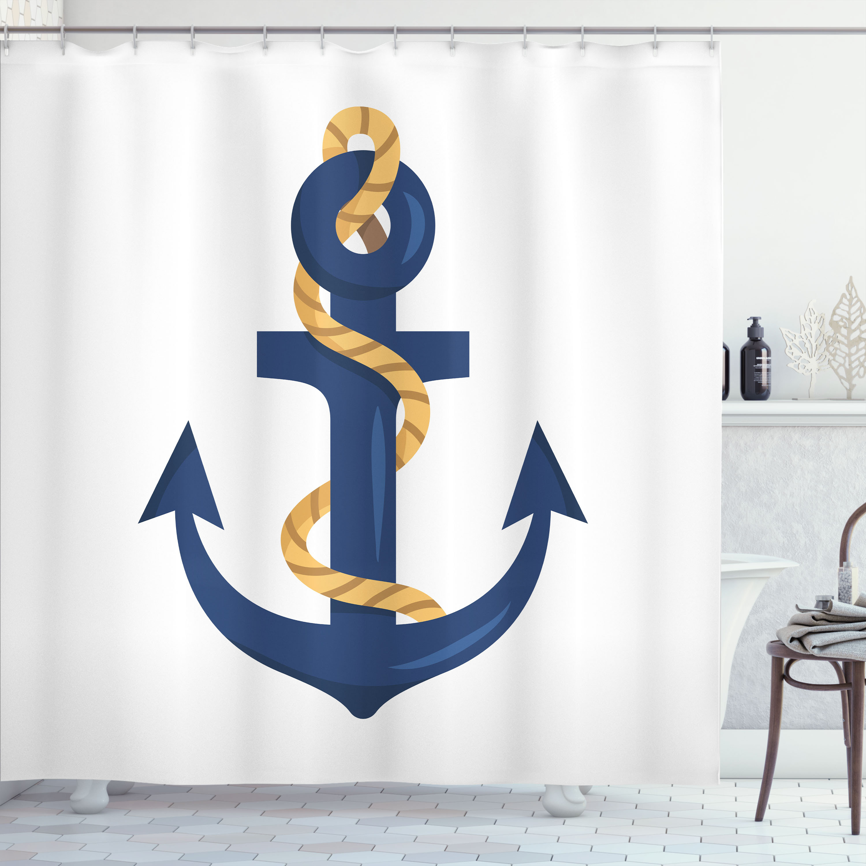 East Urban Home Anchor Shower Curtain Nautical Cartoon with White and ...