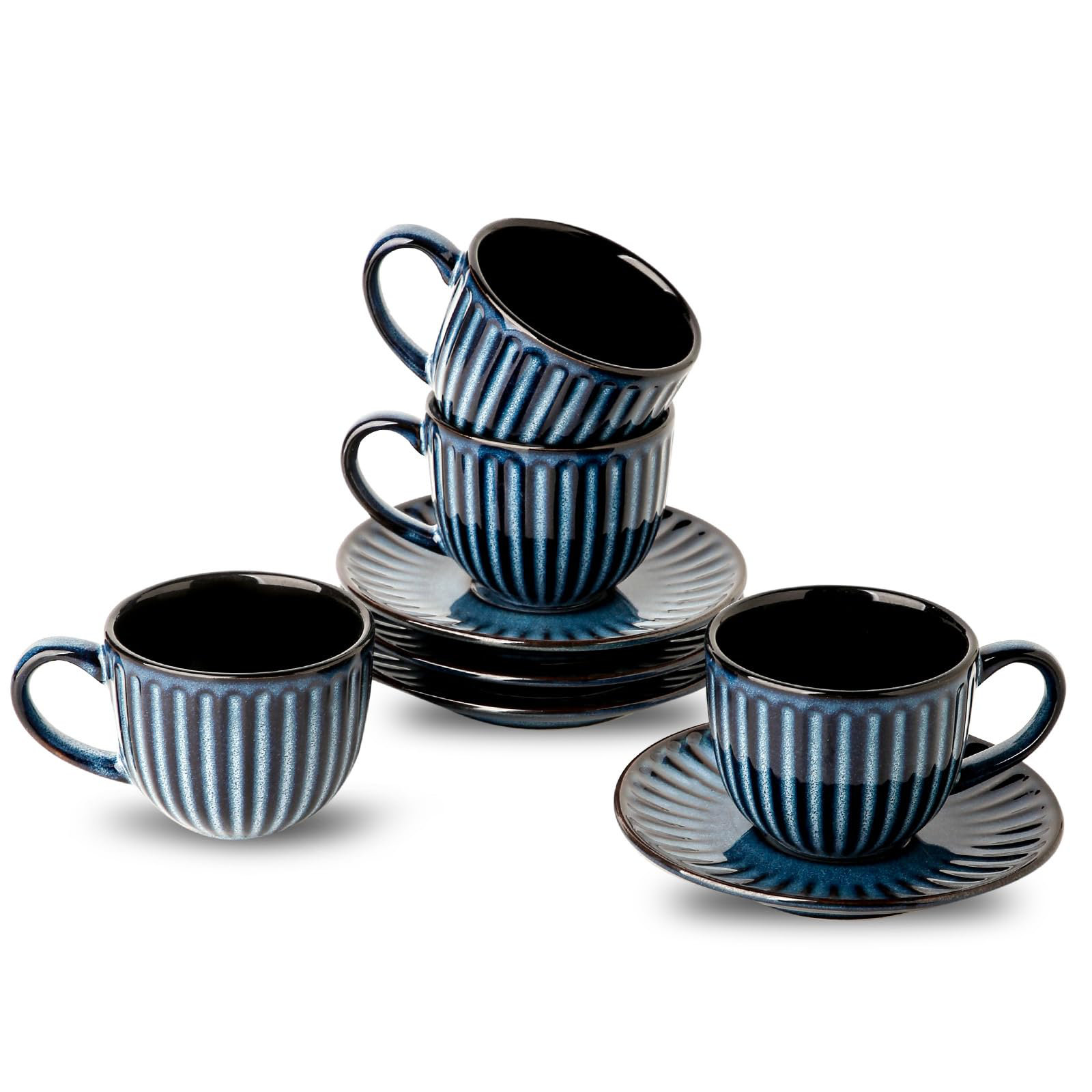 BOJUNTAN 4 Oz Espresso Cups With Saucers Set Of 4, Cappuccino Cups ...
