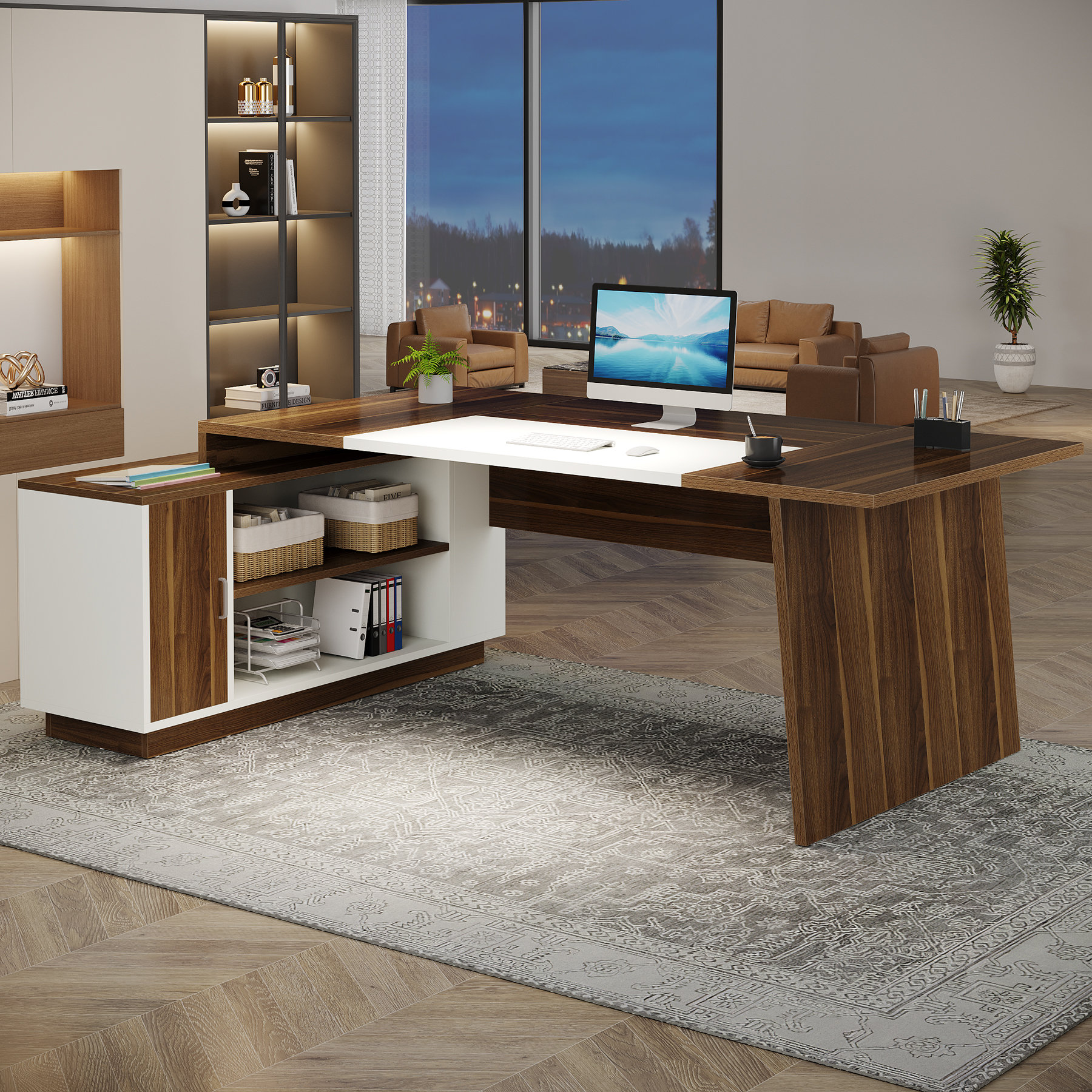 Ebern Designs 70.5'' L-Shaped Executive Desk with Cabinet & Reviews ...