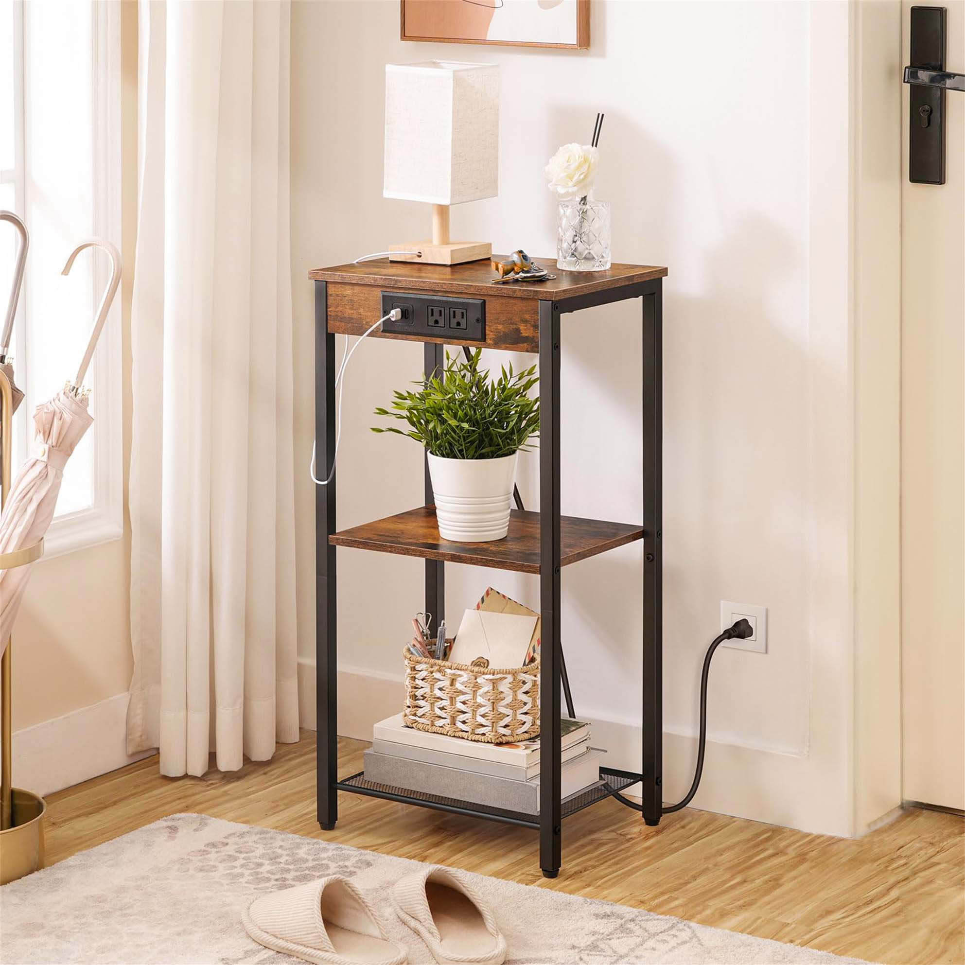 17 Stories 3-Tier Tall Side Table With Charging Station | Wayfair