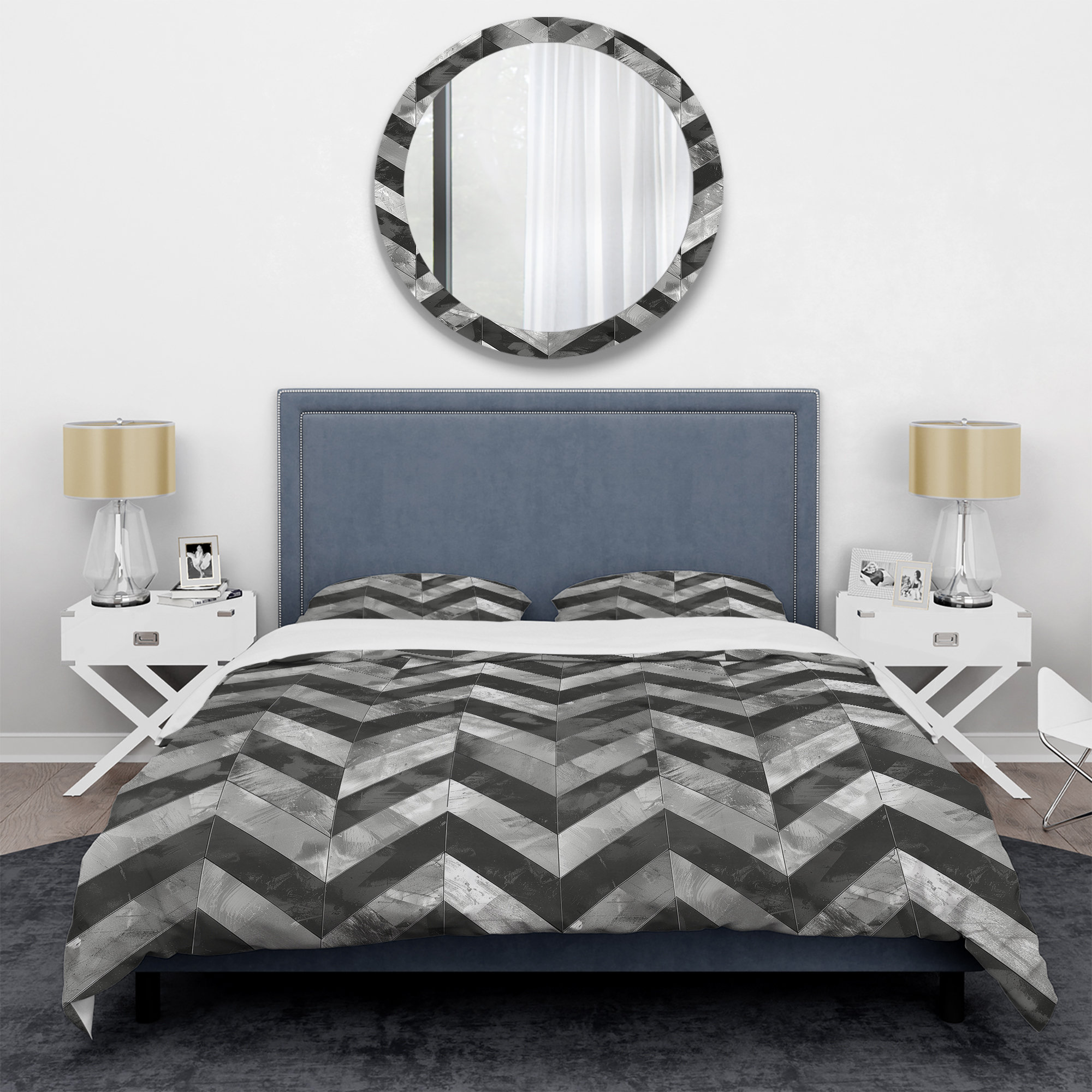 Design Art Grey Silver Chevron Rhythm III - Glam Duvet Cover Set ...