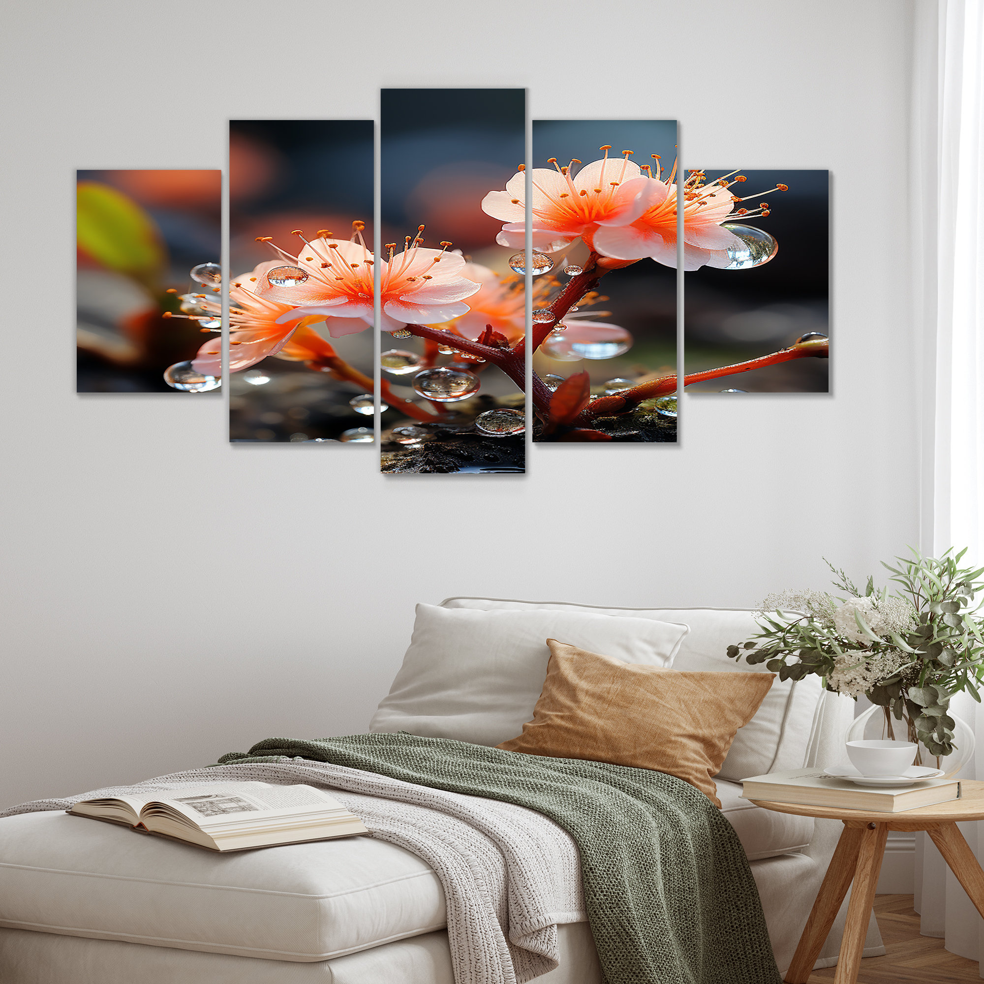 Design Art Blooming Apple Blossom Morning Dew Cloe - Apple Blossom Wall ...