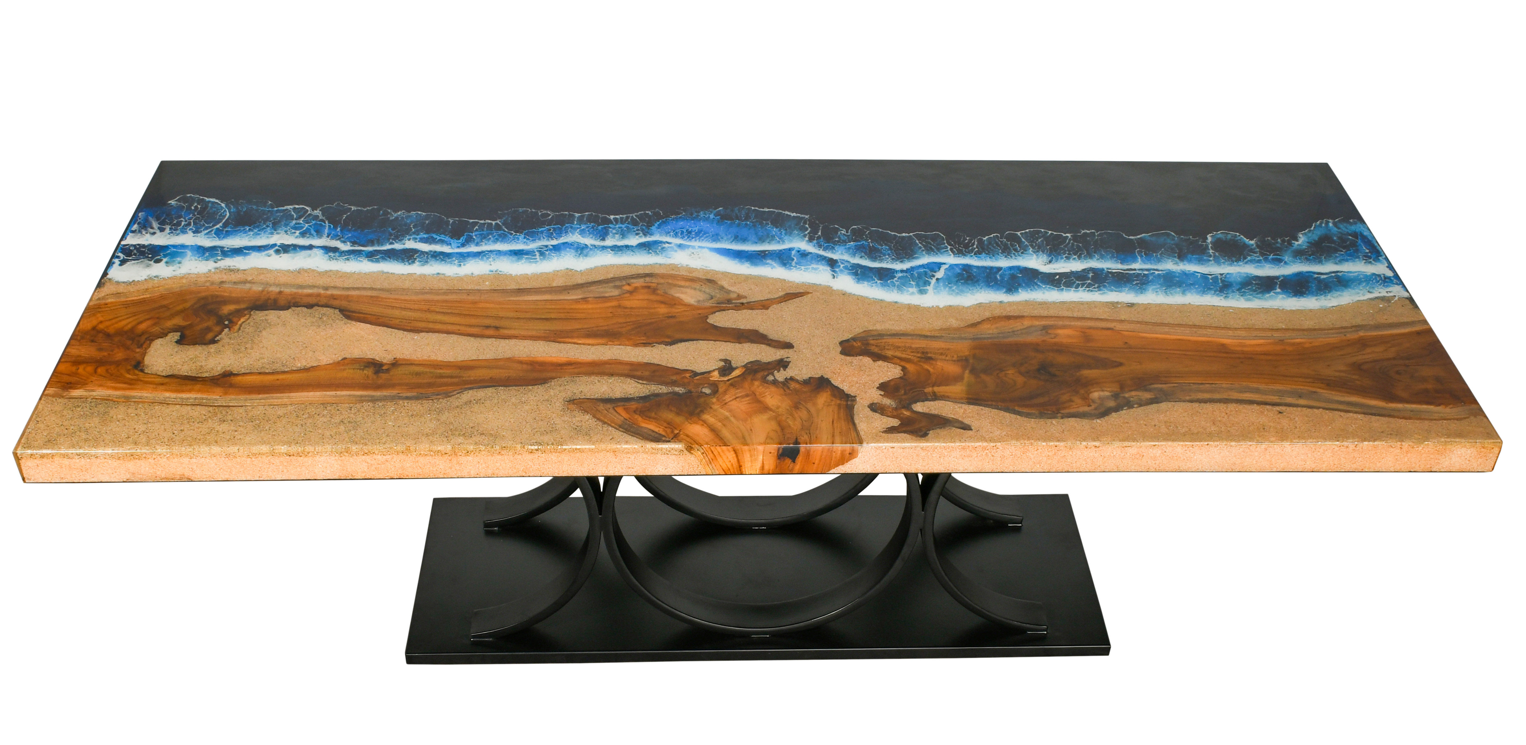 AFD Home Bayshore Artistic Floating Teak Table With Black Base ...