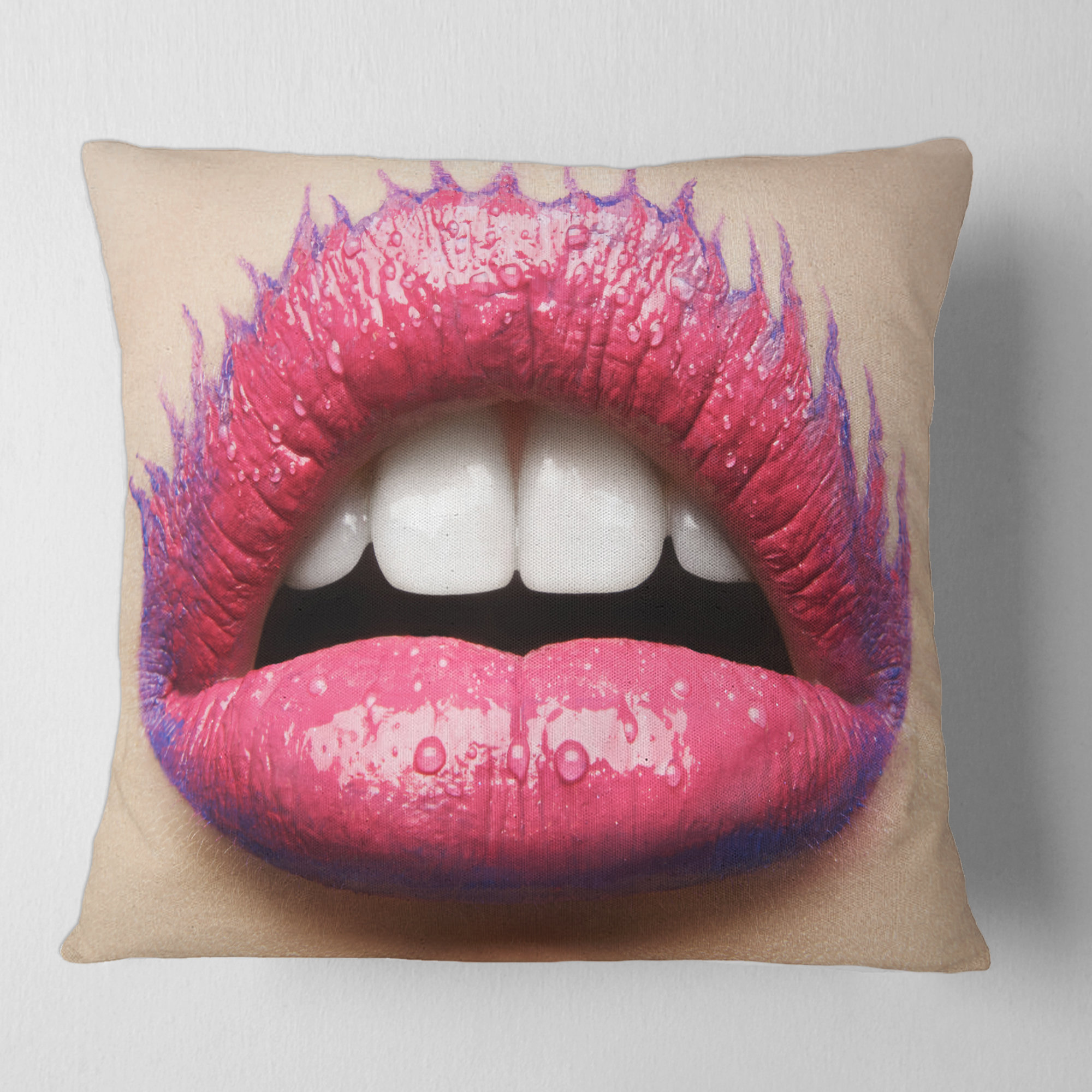 Design Art Beautiful Female Lips with Lipstick Square Pillow Cover and ...