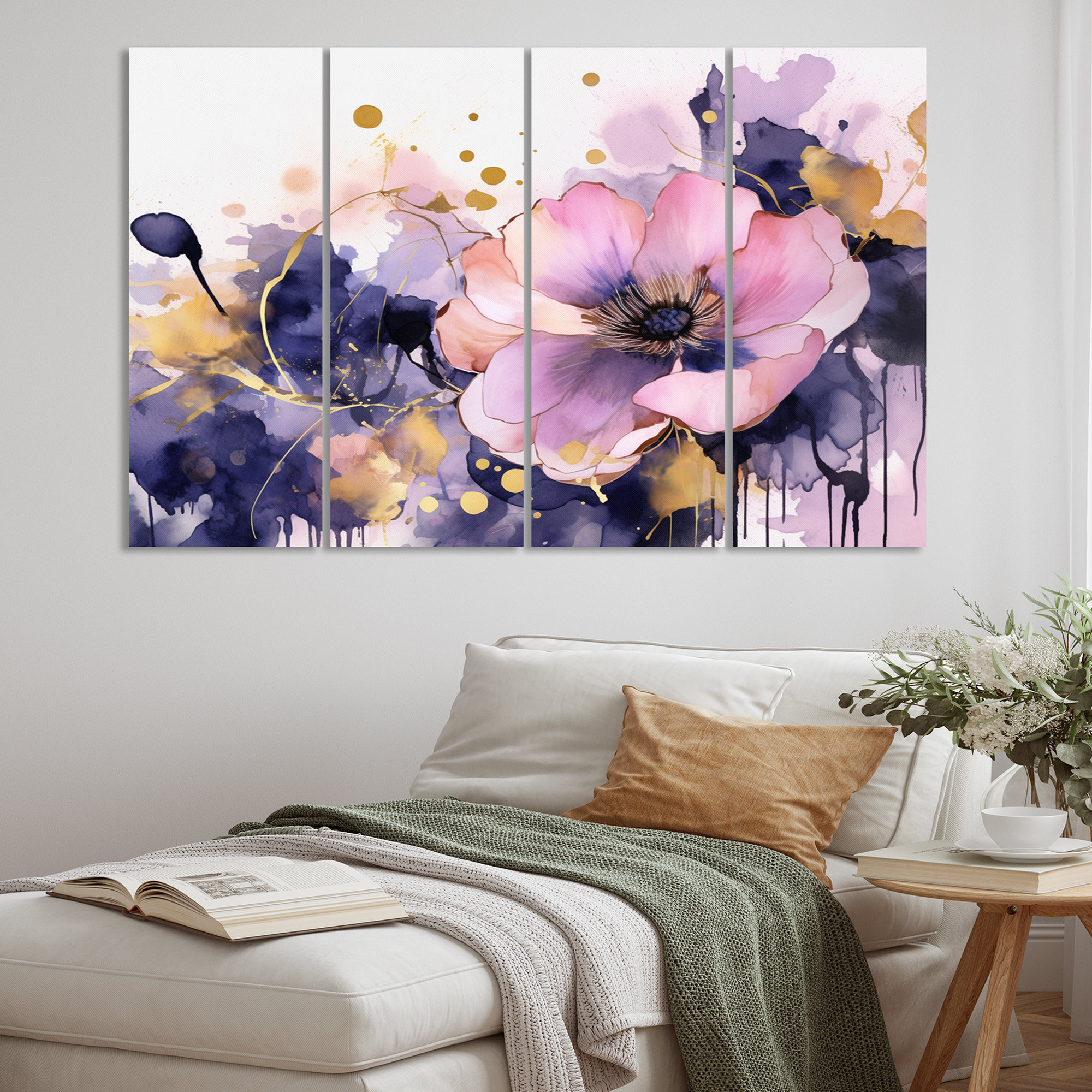 Design Art Pink And Purple Plants In Chaos - Floral Wall Decor - 4 ...
