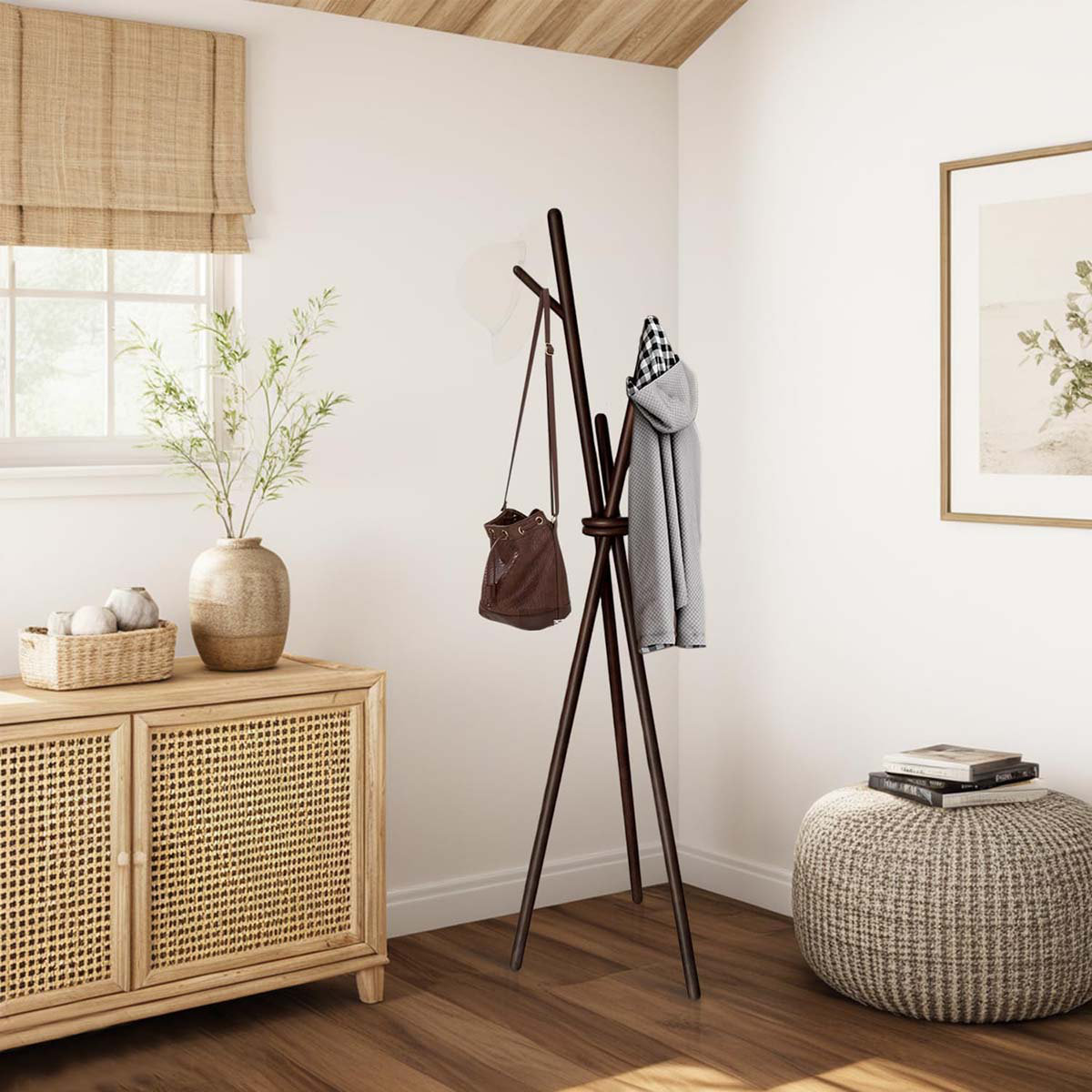 George Oliver Wood Coat Rack, Freestanding Clothes Tree With 6 Hooks ...
