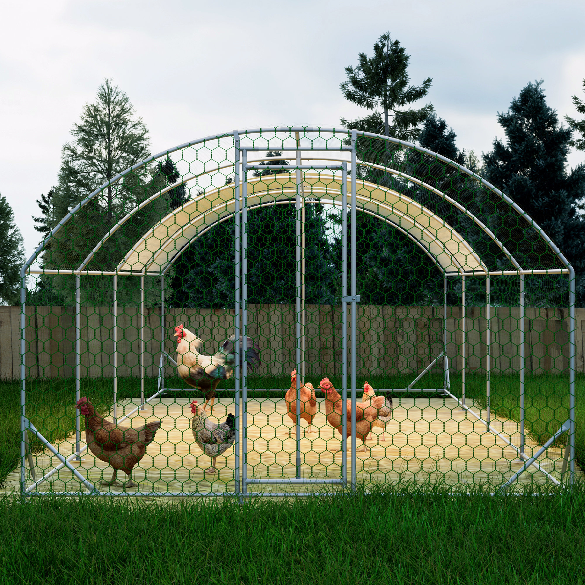 August Grove® Large Metal Walk-In Poultry Cage Chicken Coop Run With ...