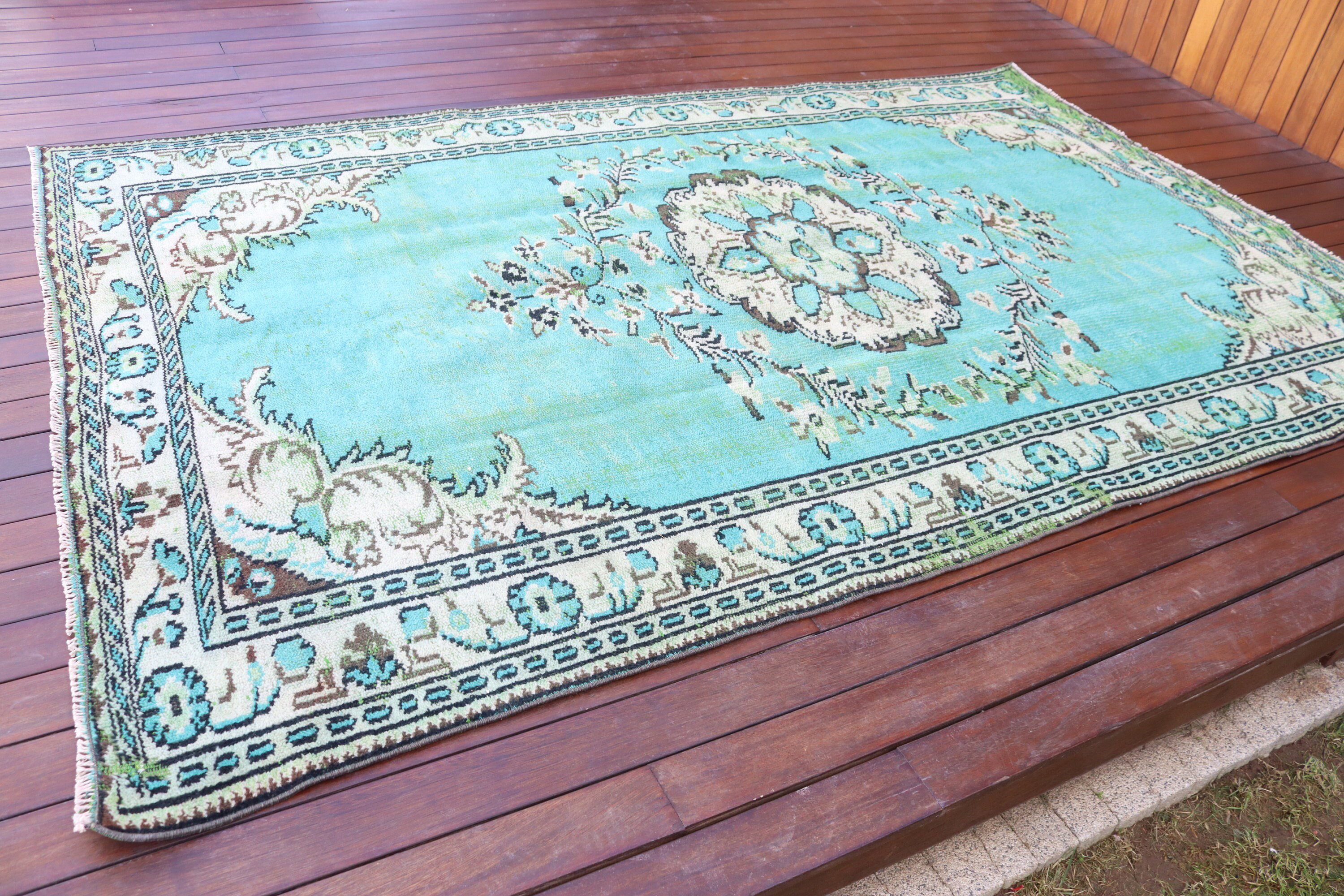 Canora Grey Large Vintage Turkish Rug in Green Flatweave Hand Knotted ...