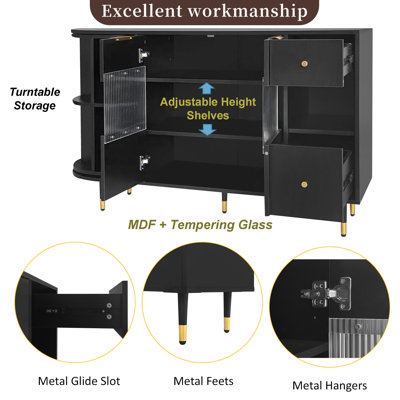Mercer41 Nazayah 51.1'' Rotating Sideboard with 2 Glass Doors and 2 ...