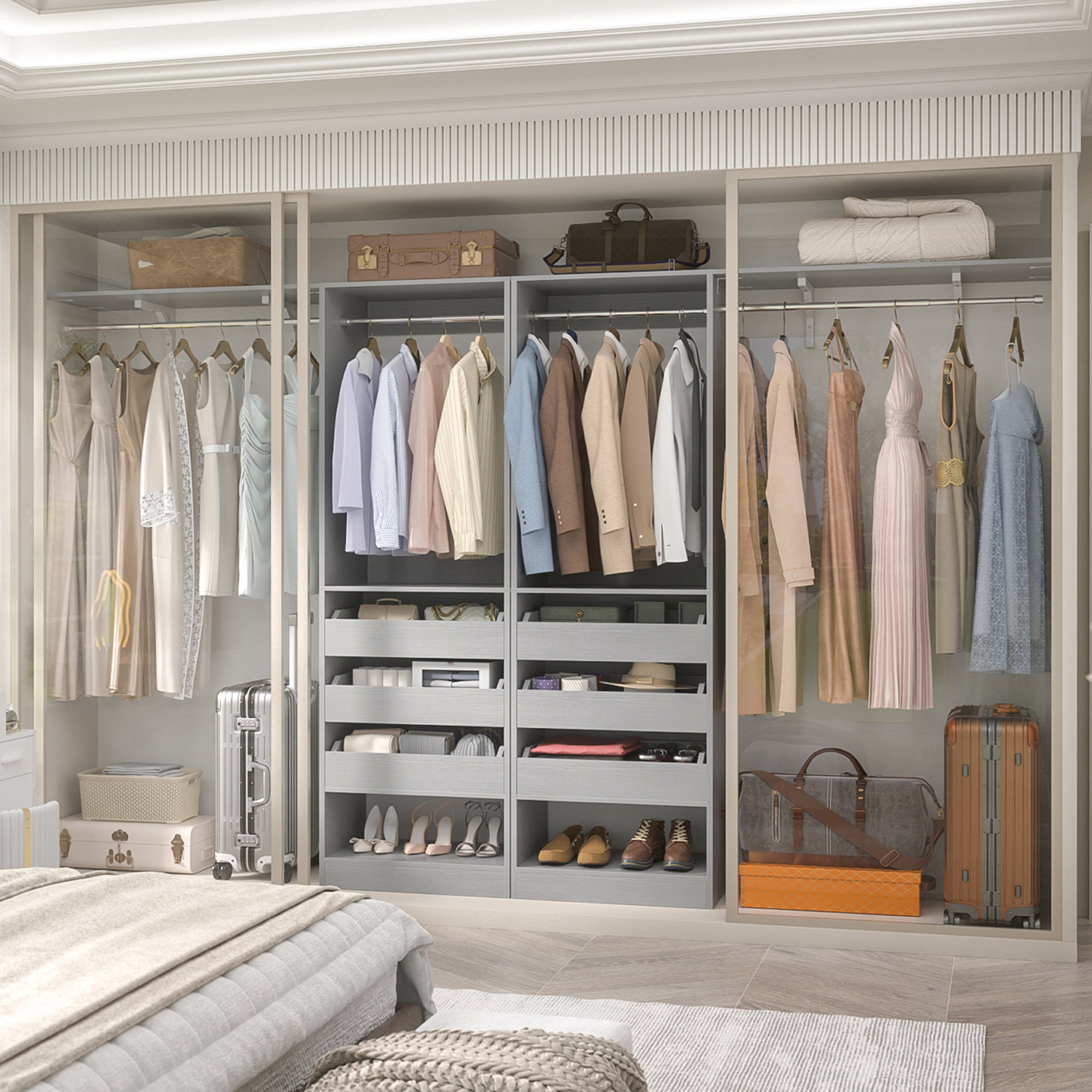 Rebrilliant Ronnette 20"-60" Closet System with Three Wooden Drawers ...