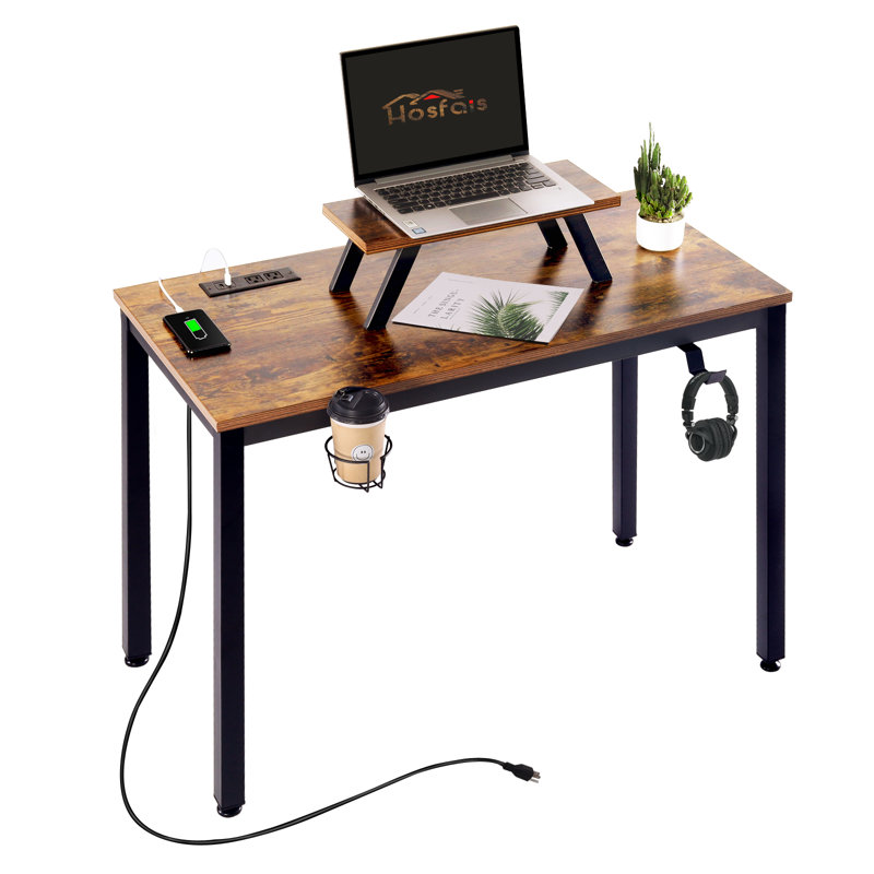 17 Stories Collaroy 40" Desk with Power Strip and Monitor Stand | Wayfair