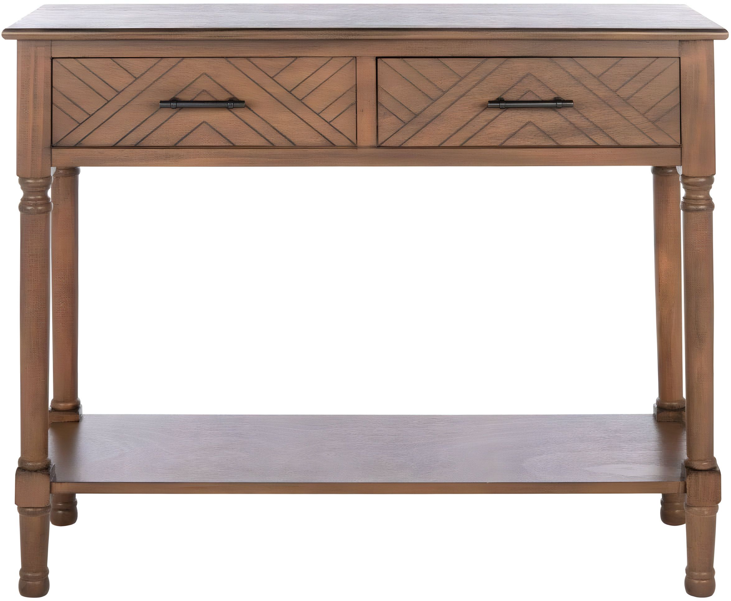 Canora Grey Peyton Brown 2-Drawer Console Table With Carved Herringbone ...