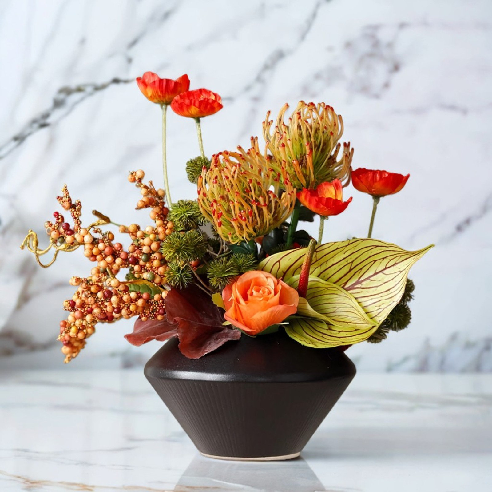 Padise Epoch Simulated Floral Ceramic Basin, Fake Floral Decoration ...