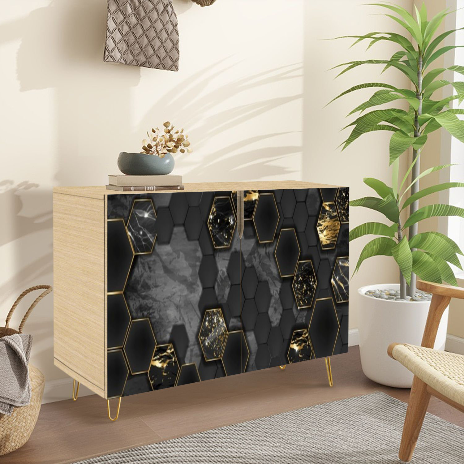 Dakota Fields Sideboard Buffet Cabinet with Storage Marble hexagon ...