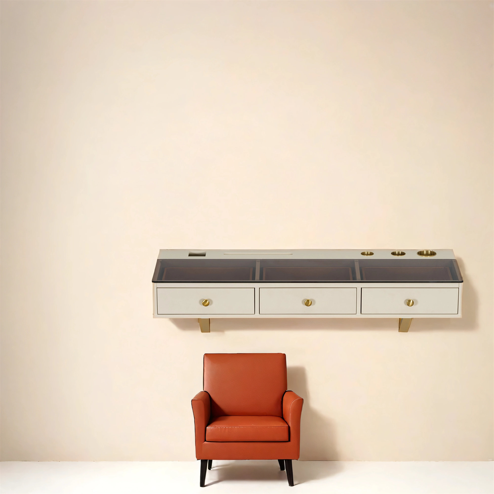 Brayden Studio Wall-mounted Vanity With Floating Shelves And Drawers ...