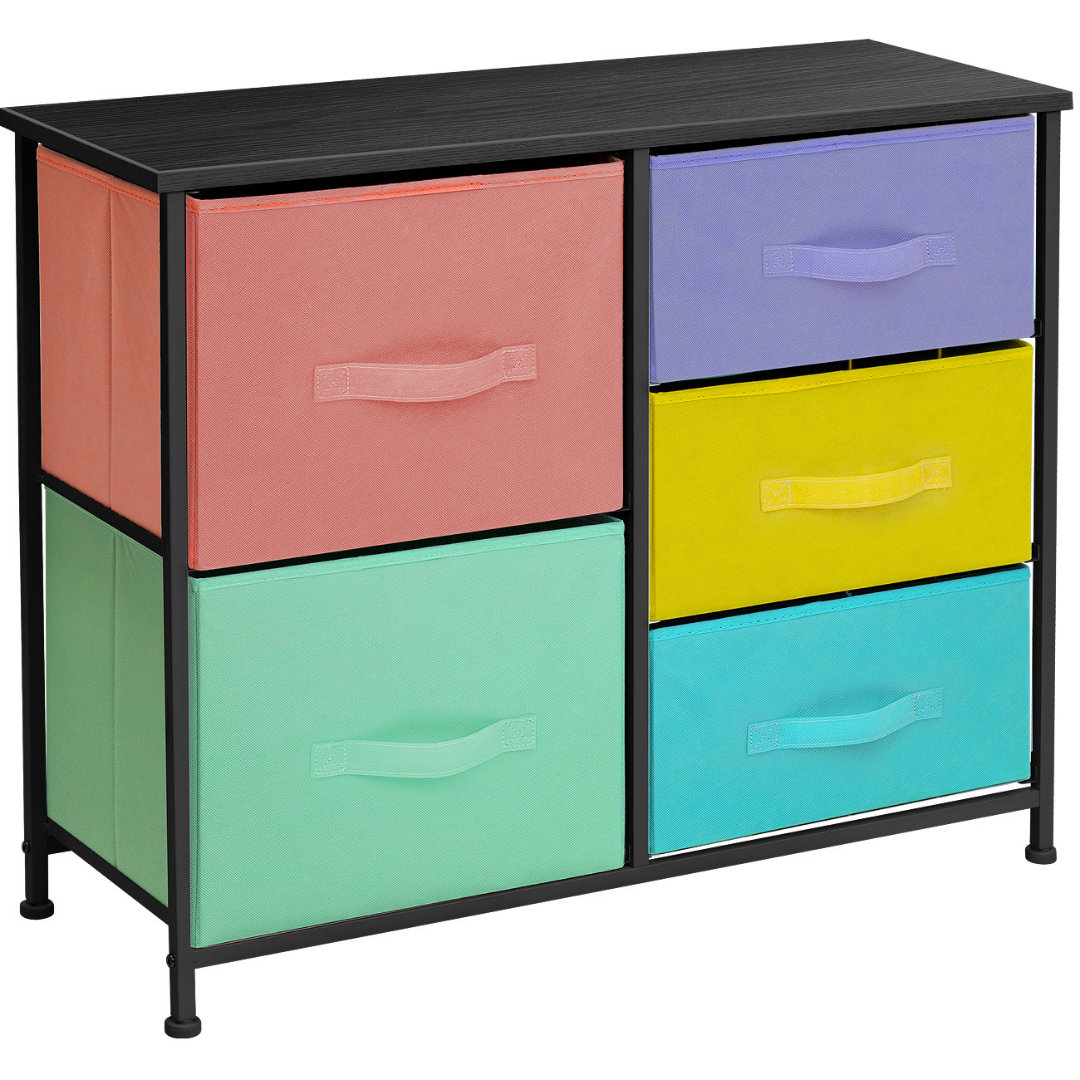 Sorbus 5 Drawers Dresser with Steel Frame and Wood Top in Pastel and ...