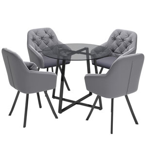 Metro Lane Modern Round Dining Table with Tempered Glass Top | Wayfair.ie