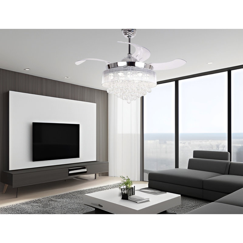 House of Hampton® Gerica 42'' Retractable Glam Ceiling Fan with LED ...