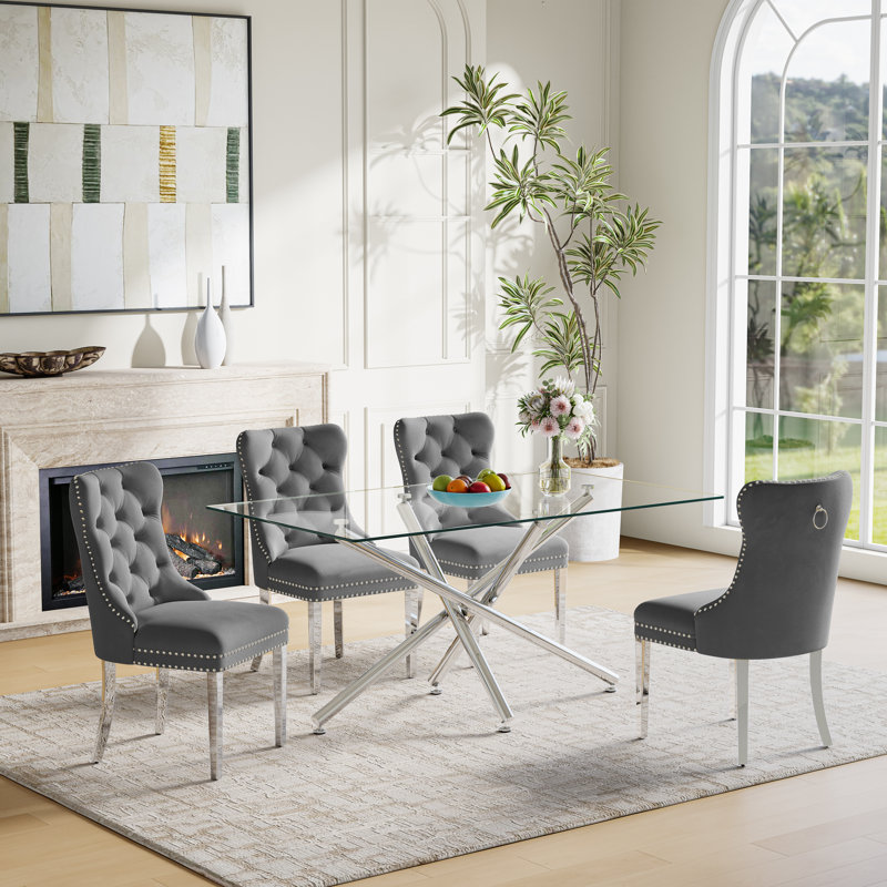 Juxing Furniture Inc 5-Piece Modern Dining Set – Rectangular Glass ...