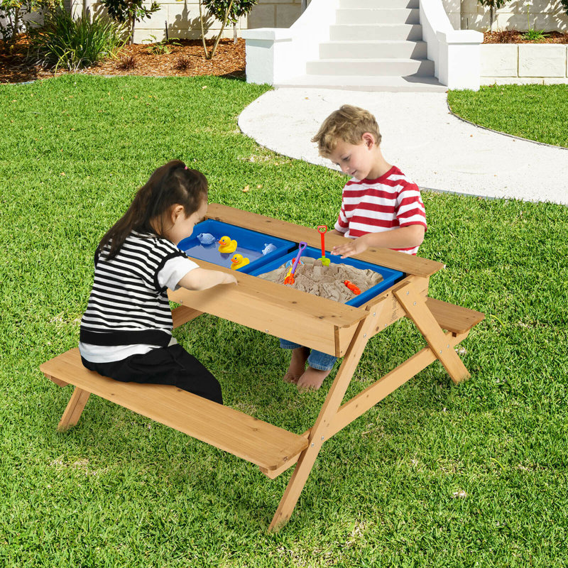 Gymax , Brown Gymax 3-in-1 Kids Picnic Table Outdoor Wooden Water Sand ...