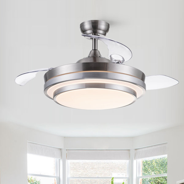 YUHAO Small-CF 42"-3 Blades Modern Retractable Ceiling Fan with LED ...