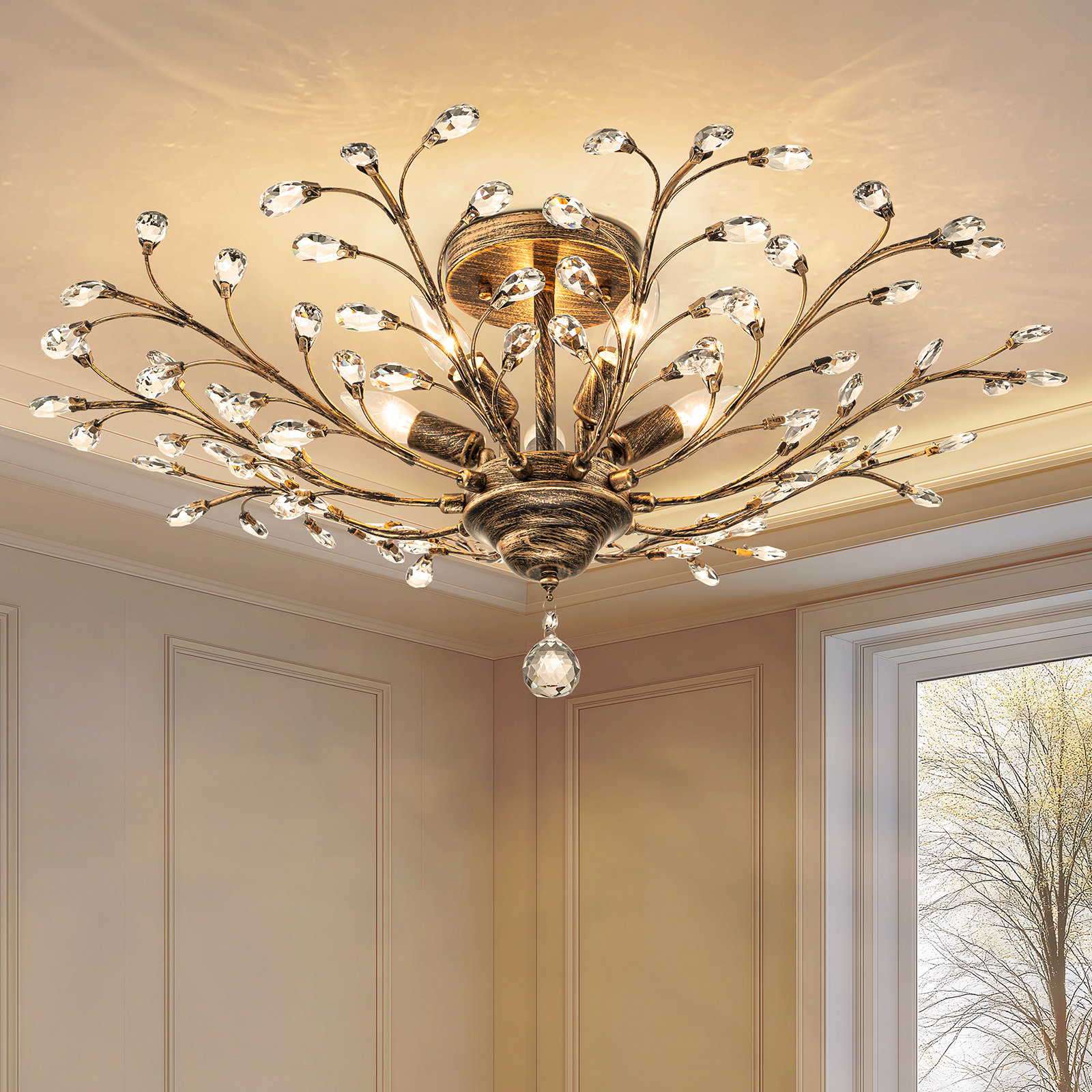 House of Hampton® Jamei 5-Light Vintage Crystal Branch Semi-Flush Mount ...
