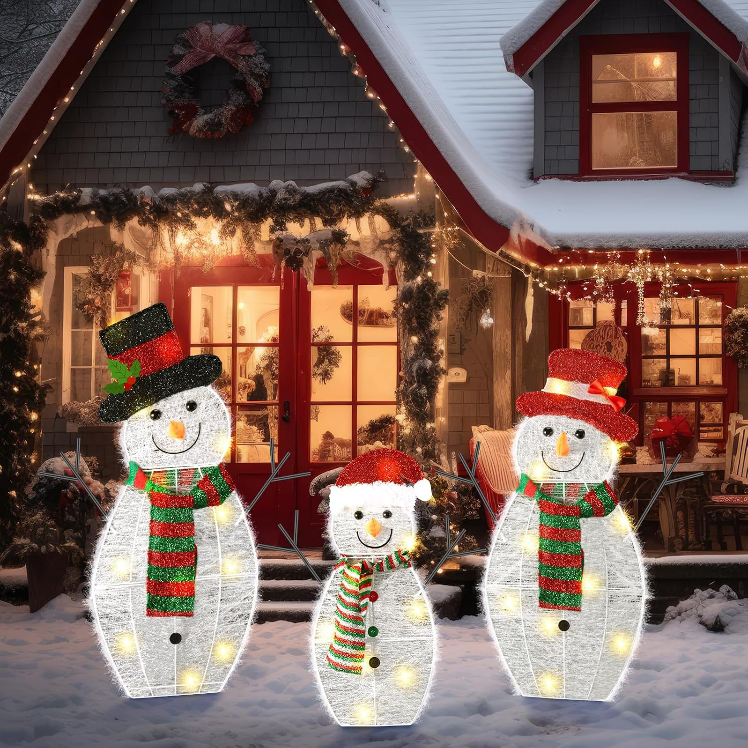 The Holiday Aisle® Christmas Front Yard Decorations Snowman Lighted ...