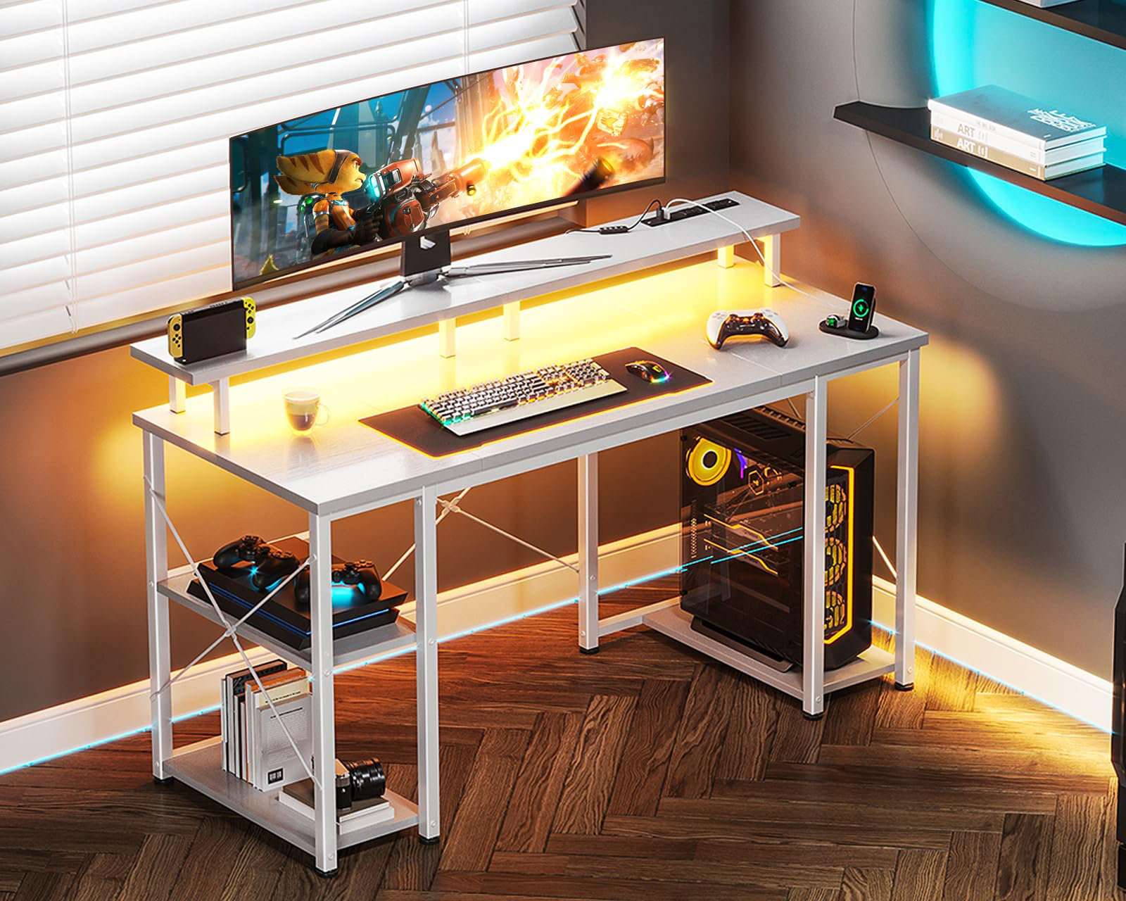 Inbox Zero 48 Inch Gaming Desk With LED Lights & Power Outlets ...