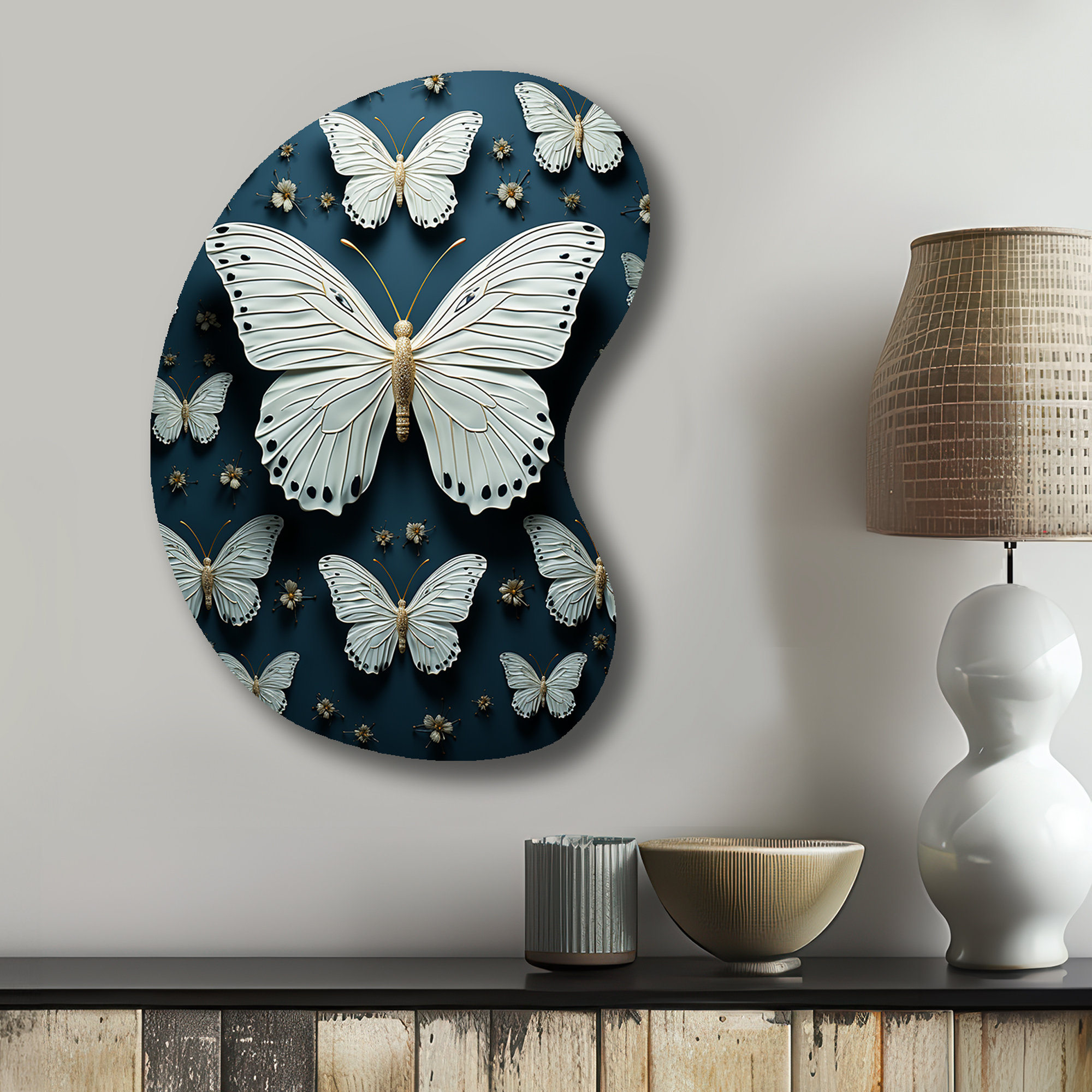 Design Art White Black Butterfly Fluttering Wings Butterflies - Unique ...