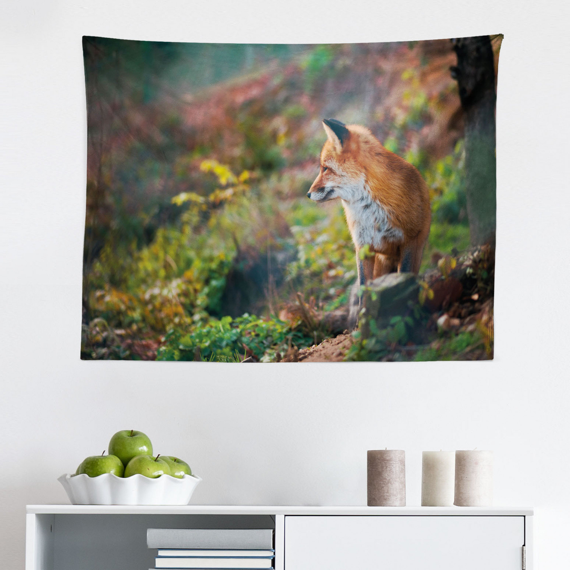 East Urban Home Fox Tapestry, Young Red Fox Listening To Something In ...