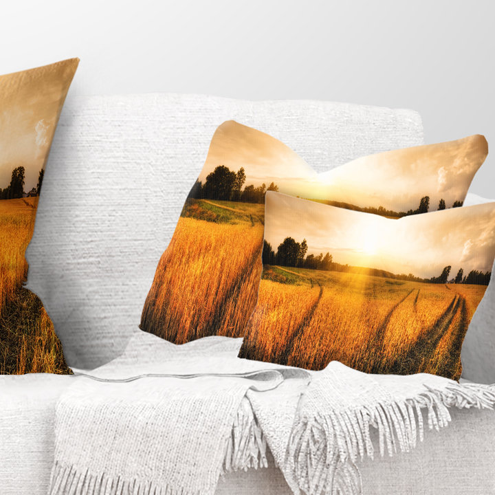 Design Art Wheat Field at Sunset Panorama - Landscape Printed Throw ...