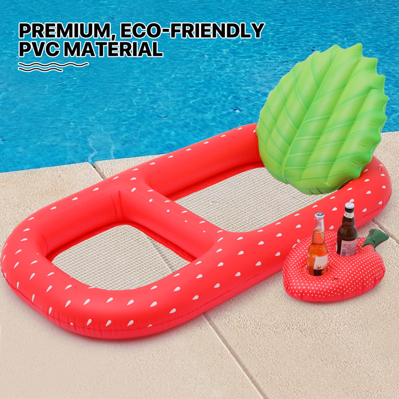 MoNiBloom 3-in-1 PVC Inflatable Pool Floats, Strawberry Pool Raft with ...