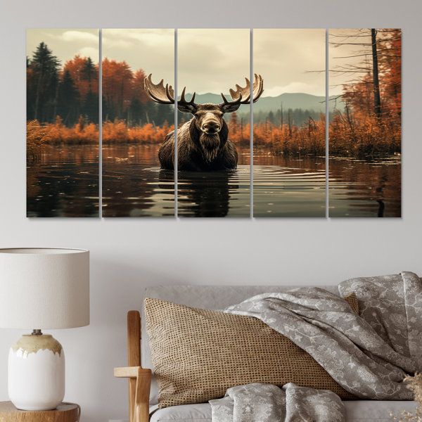 Red Barrel Studio® Brown Orange Moose Autumn Palette On Canvas 5 Pieces ...