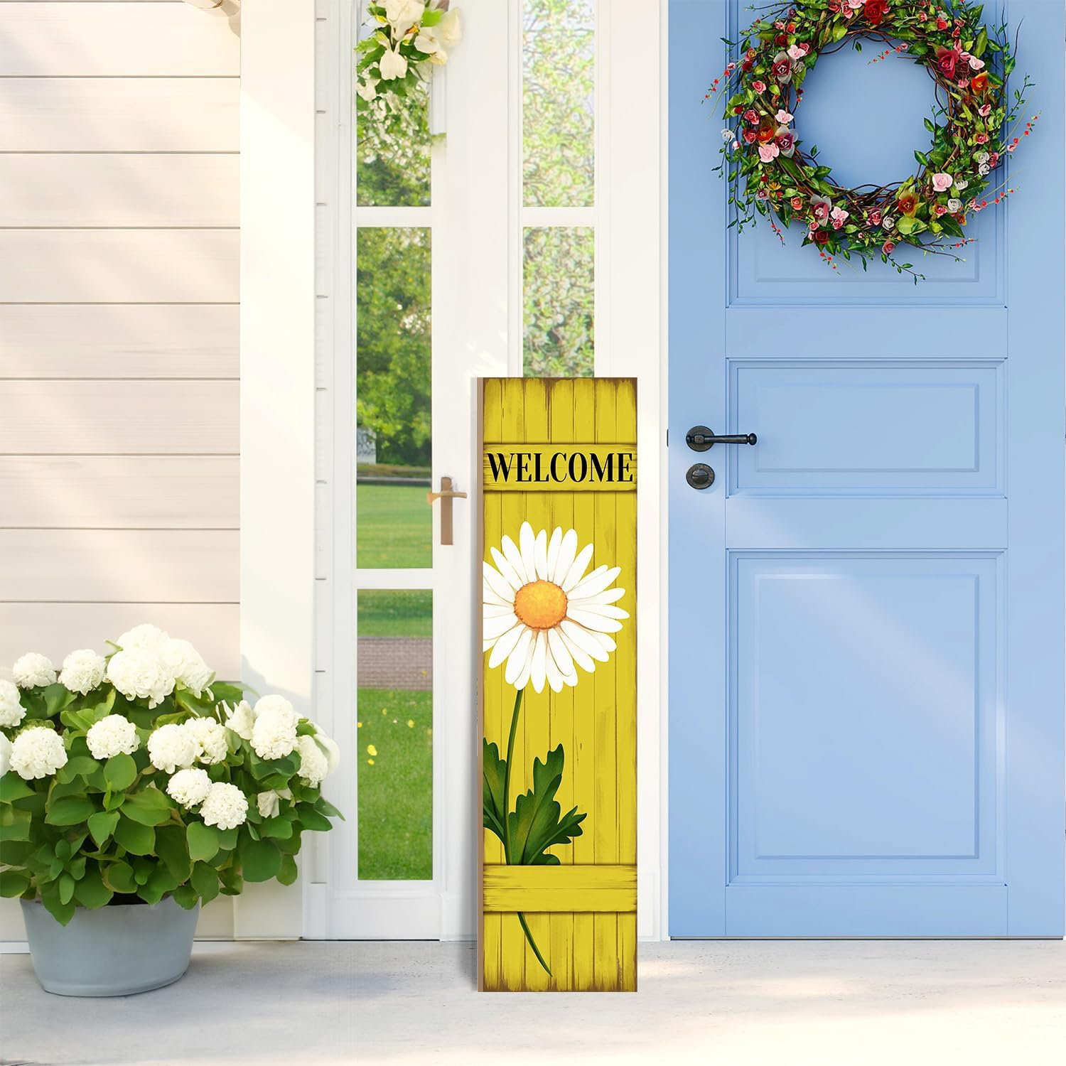 Gracie Oaks Summer Rustic Daisy Porch Sign For Front Door Decorations ...
