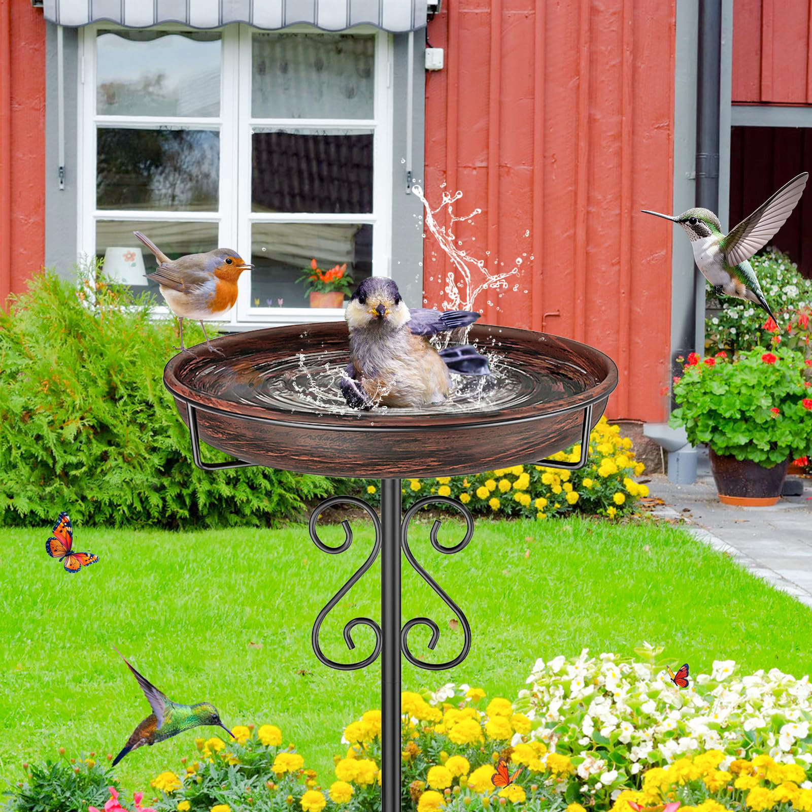 Winston Porter Metal Bird Bath For Outside,Bird Baths Feeder Bowl With ...