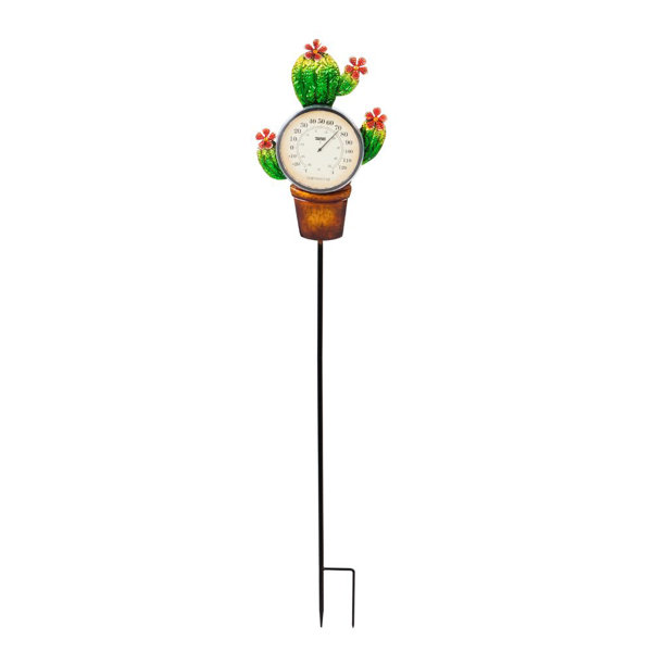 Latitude Run® Solar Thermometer Cactus Garden Stake | Wayfair