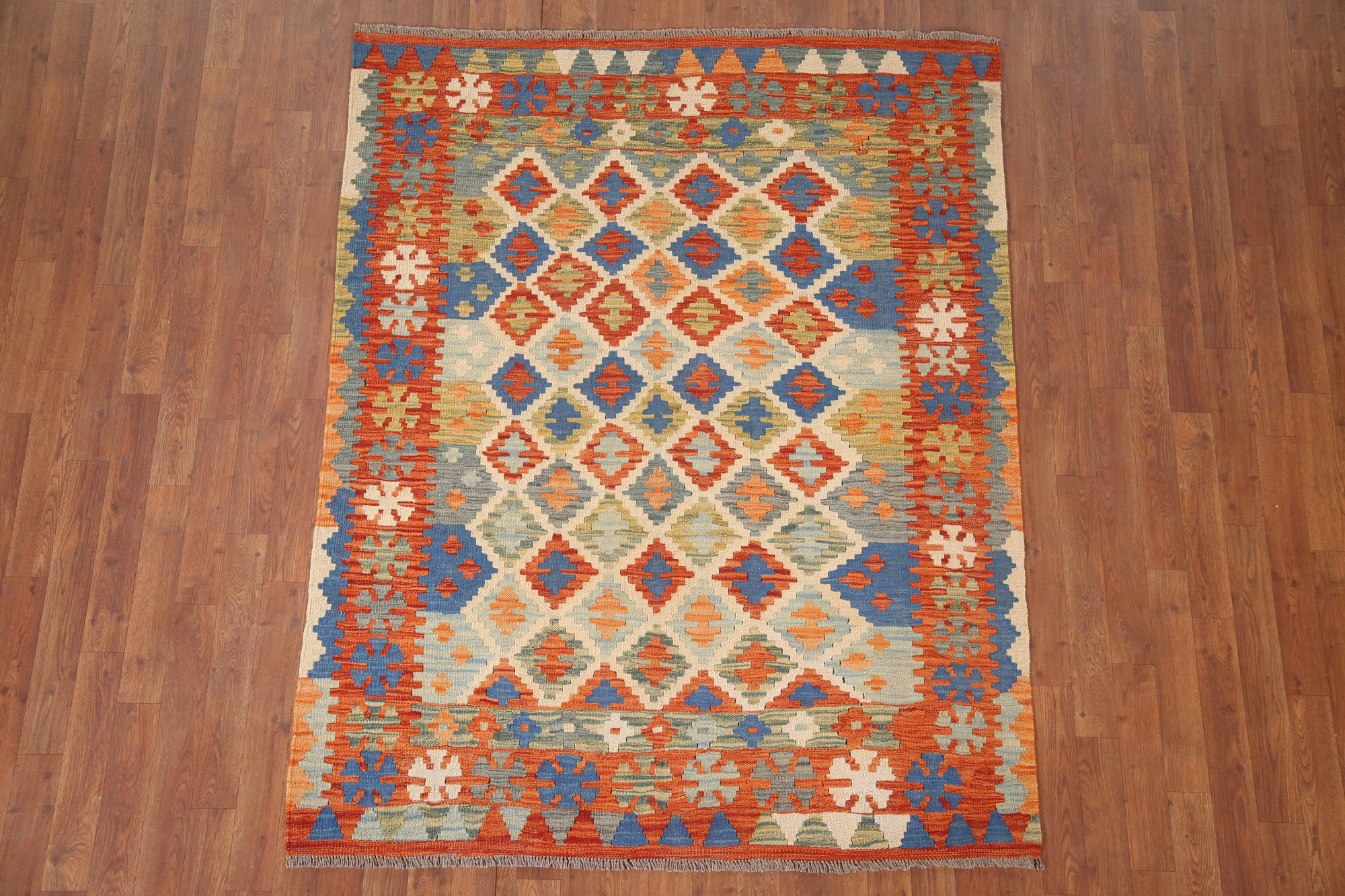 Dakota Fields Geometric Kilim Reversible Wool Area Rug 5x6 | Wayfair