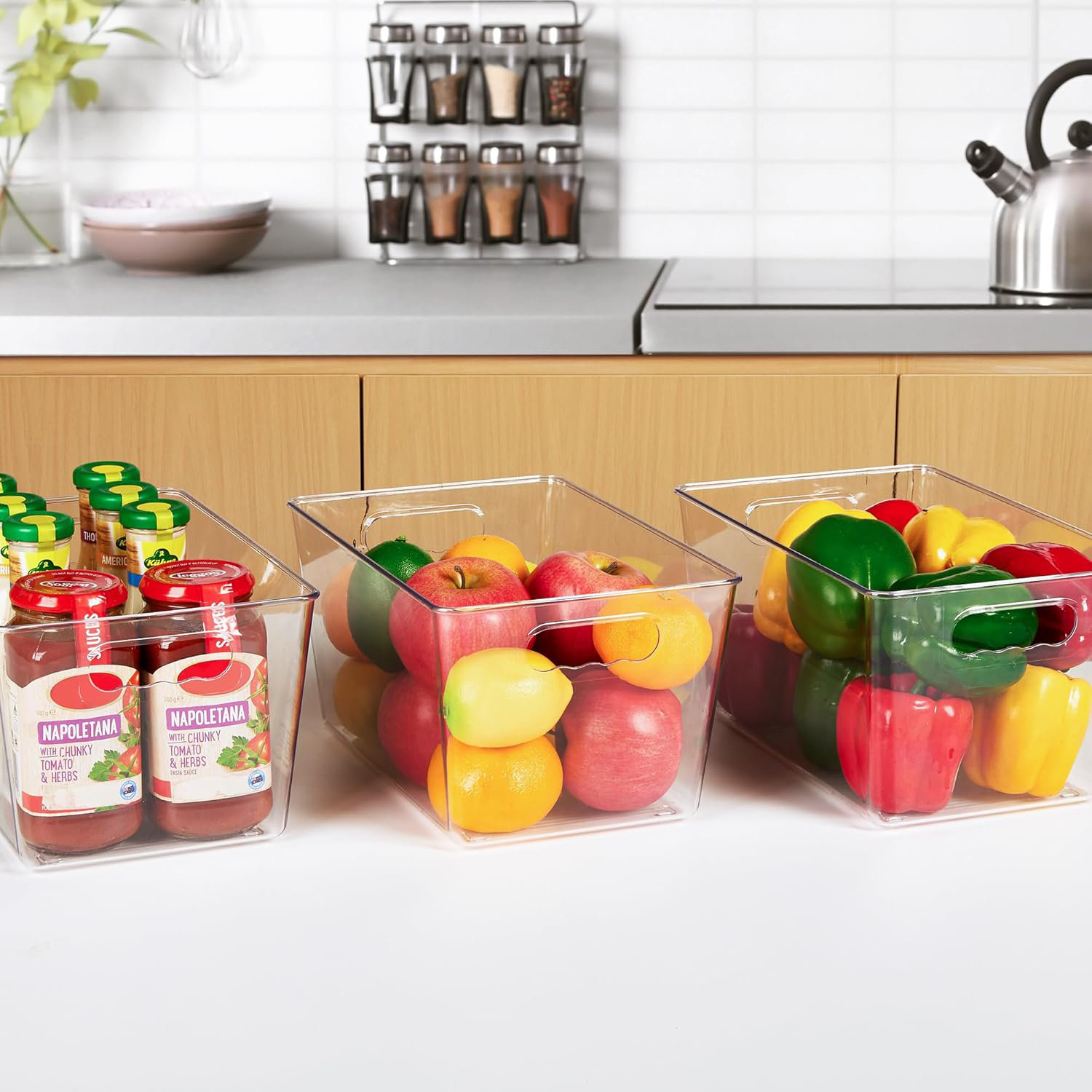 Mint Pantry® Clear Plastic Storage Bins, 4 Pack Pantry Organizer Bins ...