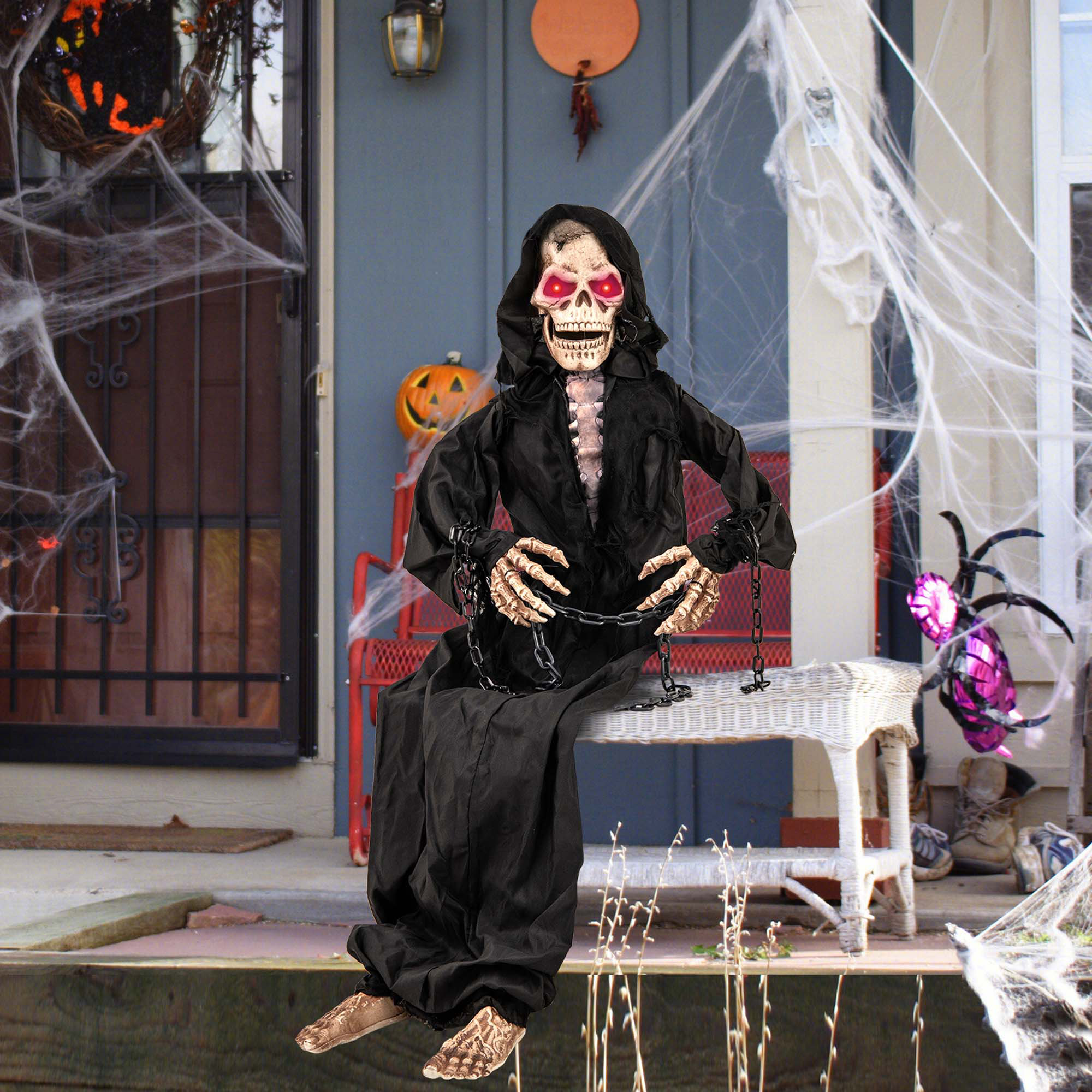 The Holiday Aisle® 5 Ft Animated Halloween Sitting Reaper Life Size ...