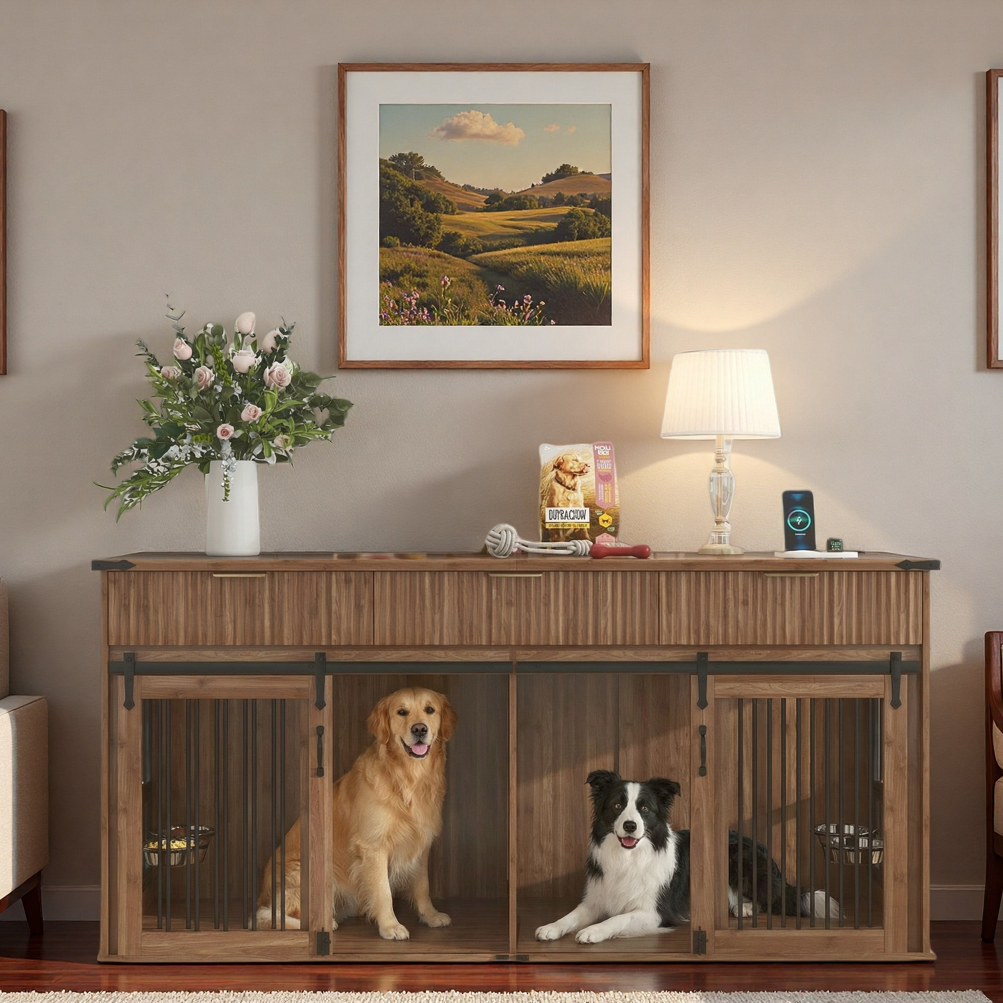 Tucker Murphy Pet™ Double Dog Crate With Sliding Door Lock Groove, 3 ...