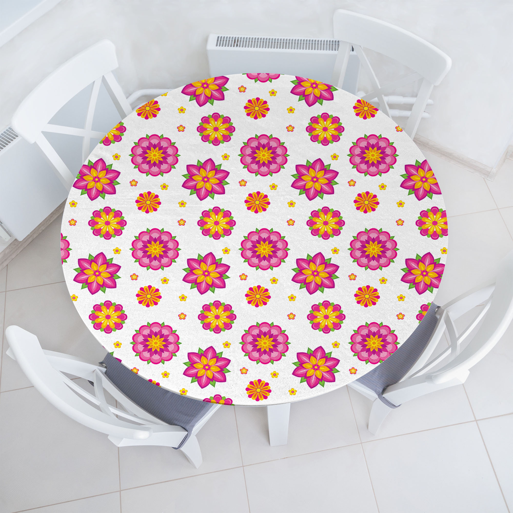 August Grove® Orange and Pink Fitted Round Tablecloth Diameter Pale ...
