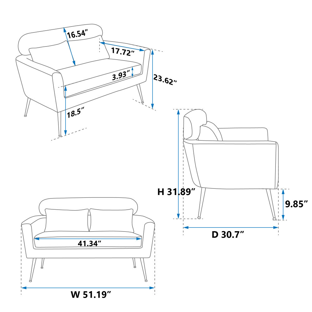 Mercer41 Dadabo 51"W Modern Boucle Loveseat Small Sofa Small Mini Room ...