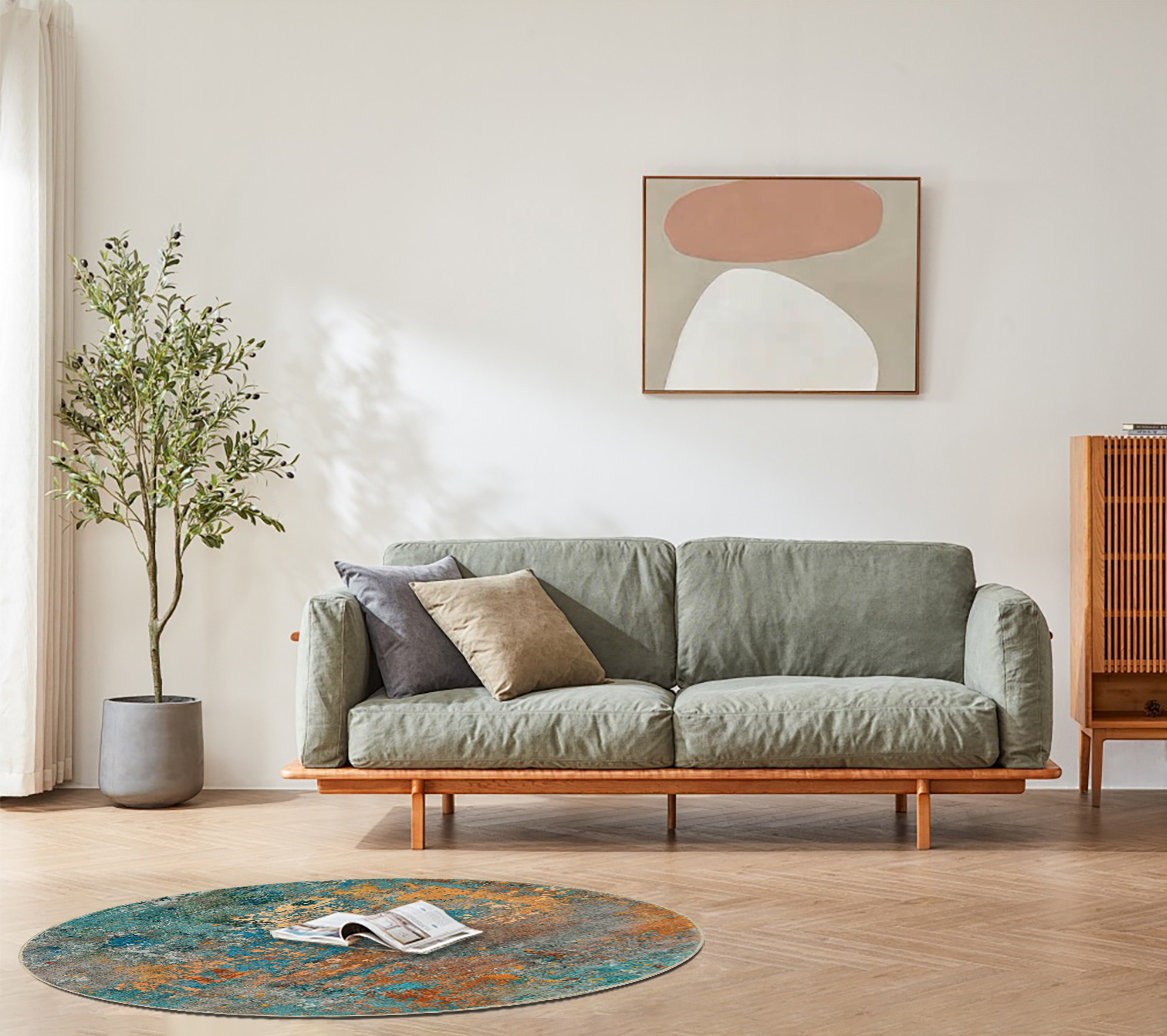 17 Stories Modern Abstract Round Living Room Rug - Non-Slip Faux Wool ...