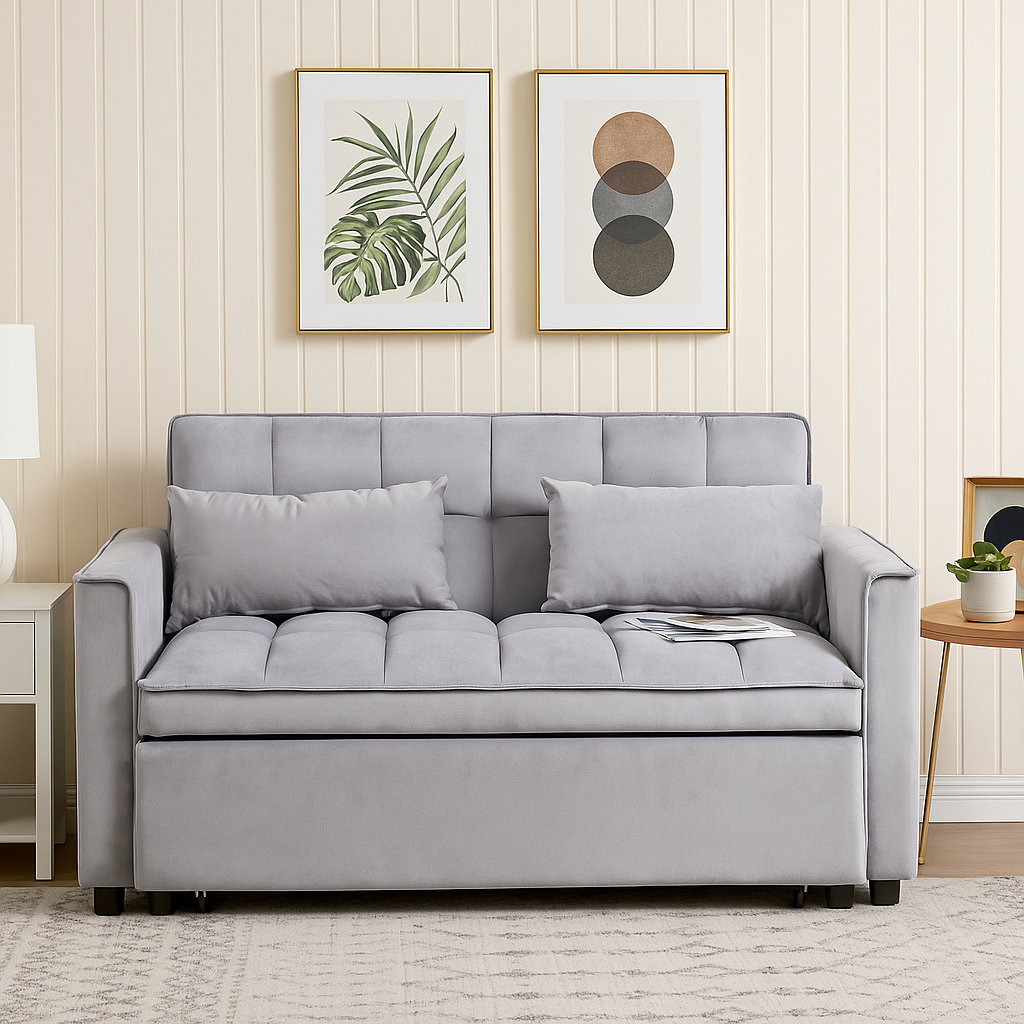 Ebern Designs Modern 3-in-1 Convertible Sleeper Sofa Bed with Pull-Out ...