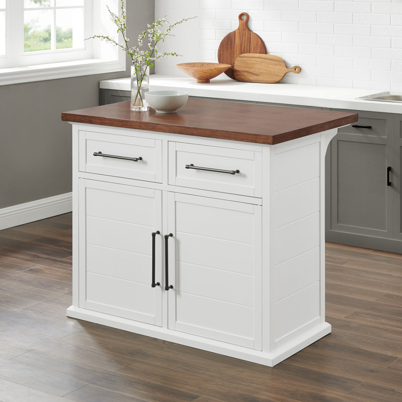 Red Barrel Studio Jorianna Wood Top Kitchen Island White/Walnut ...