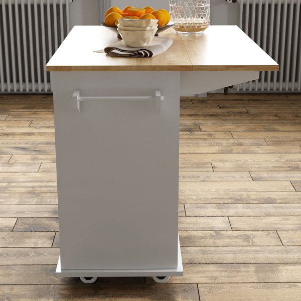 Winston Porter Laronna Rolling Kitchen Island with Solid Wood Top ...